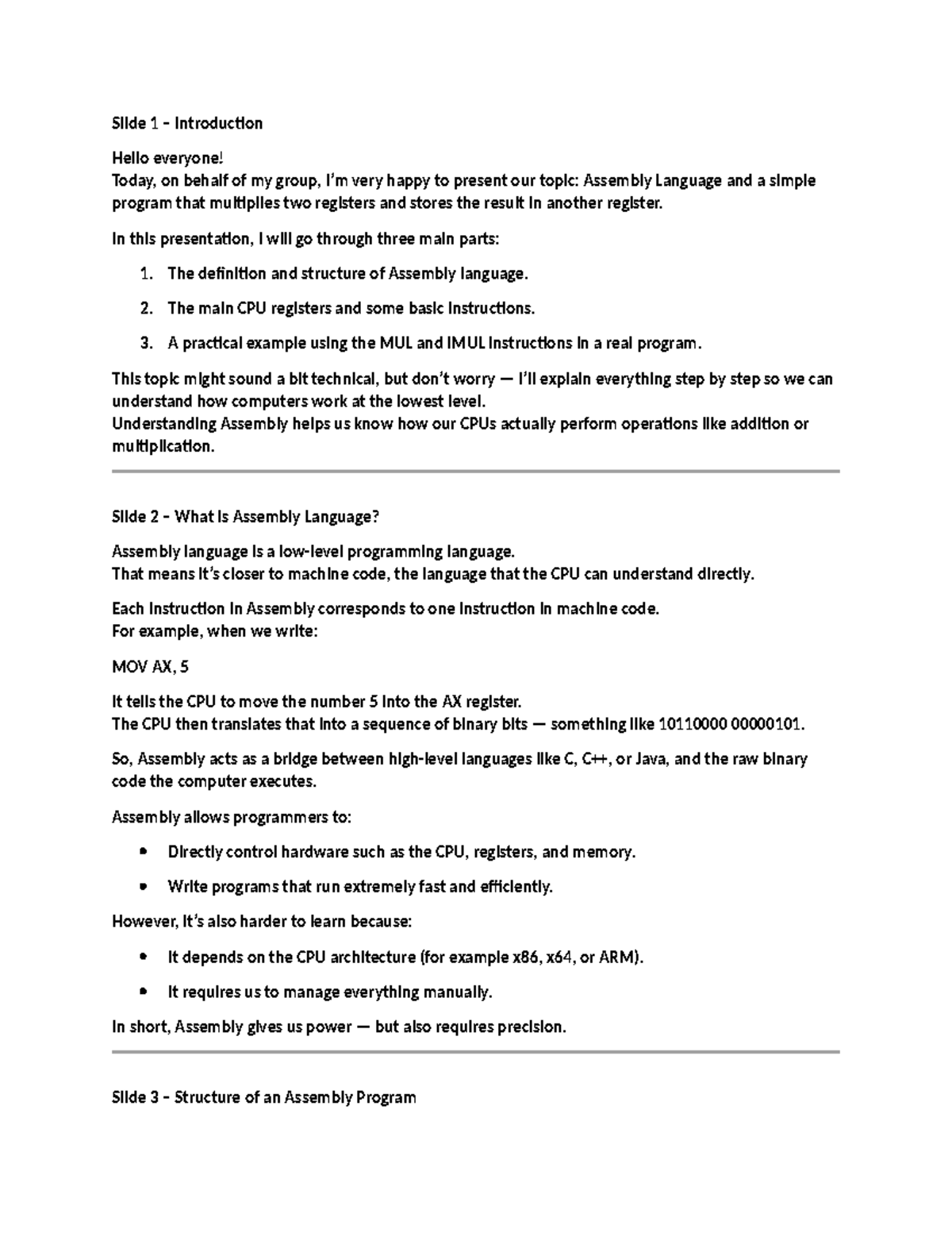 KTMT - Assembly Language Overview and Example Program - Studocu