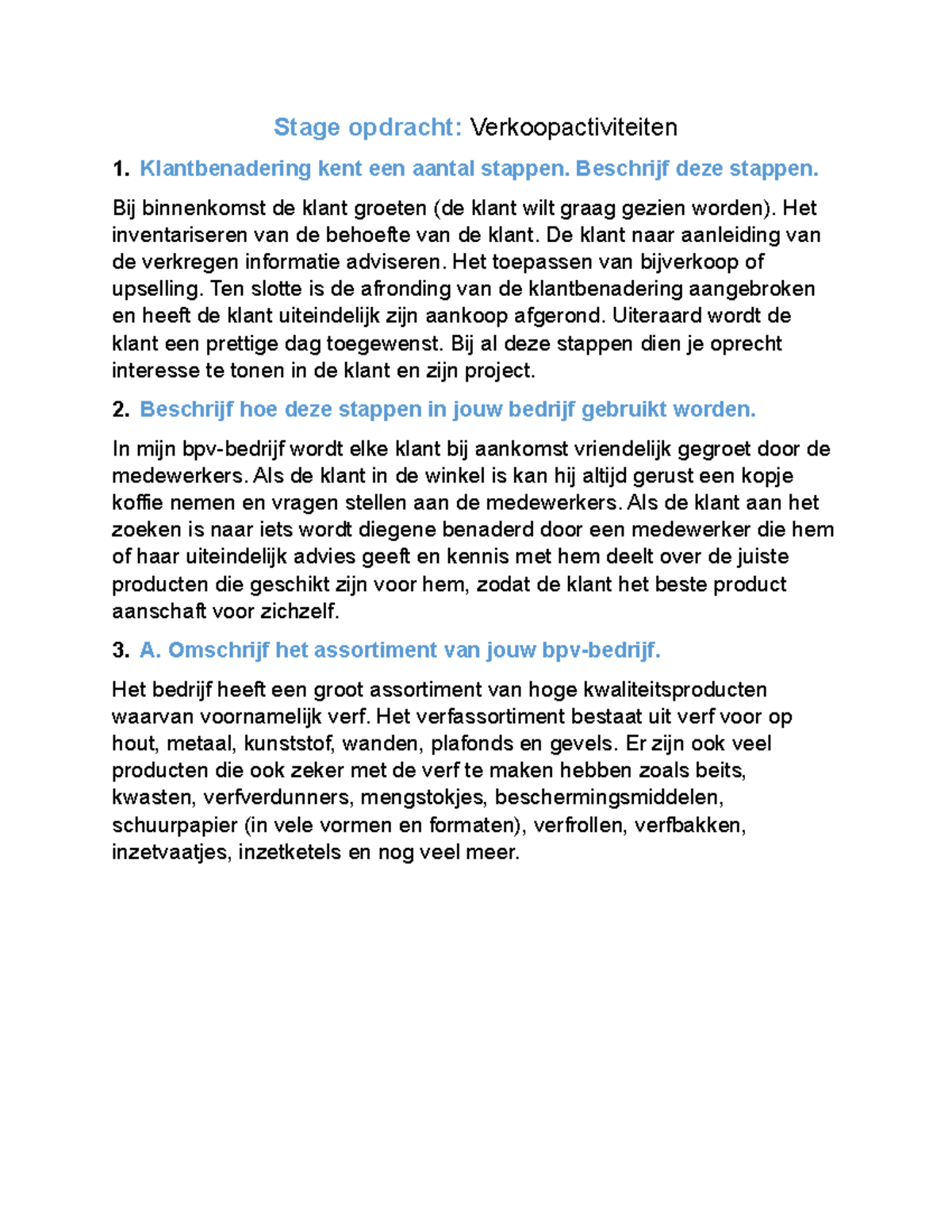 Stage Opdracht: Verkoopactiviteiten en Klantbenadering in Detail ...