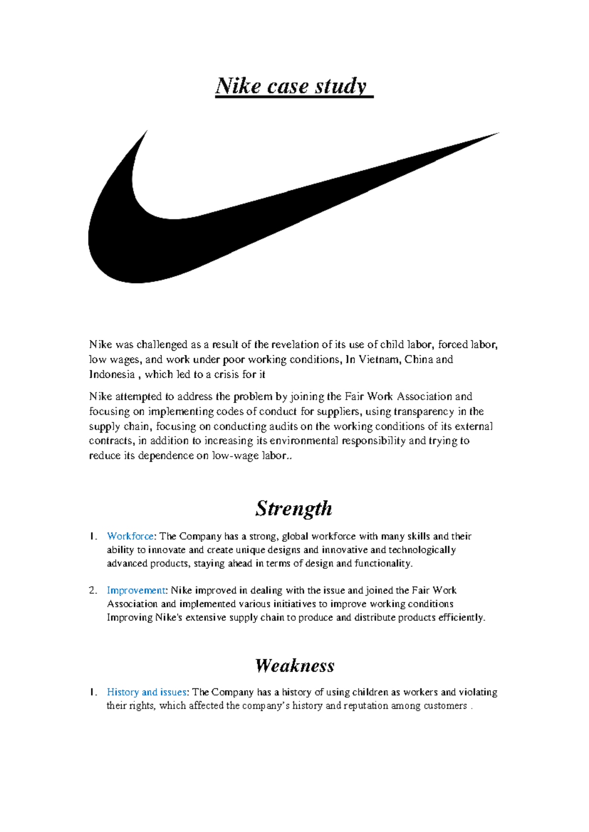 Nike Case Study: Addressing Labor Issues and Ethical Challenges - Studocu