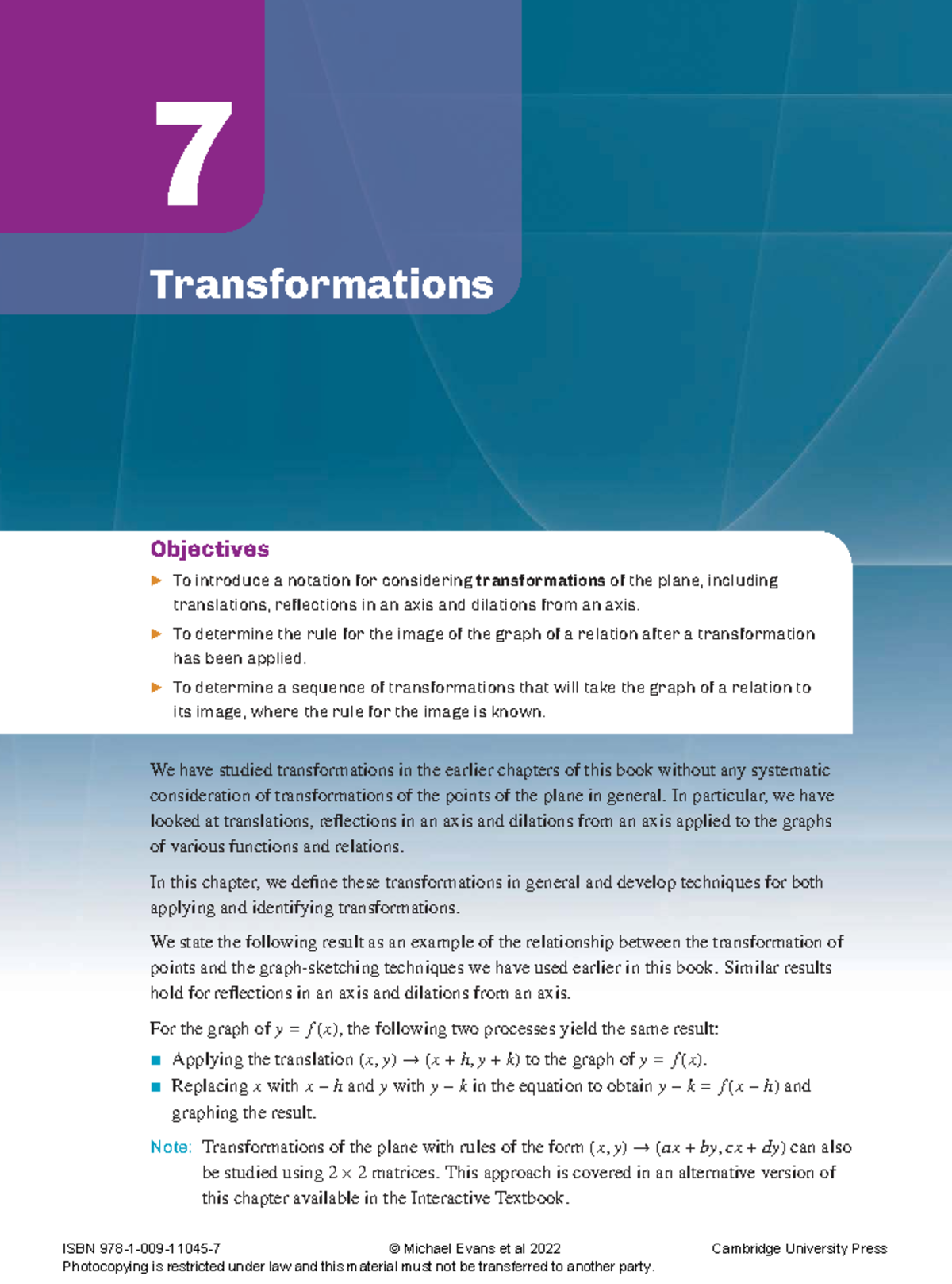 Methods 12 2ed Ch07: Transformations of the Plane and Functions - Studocu