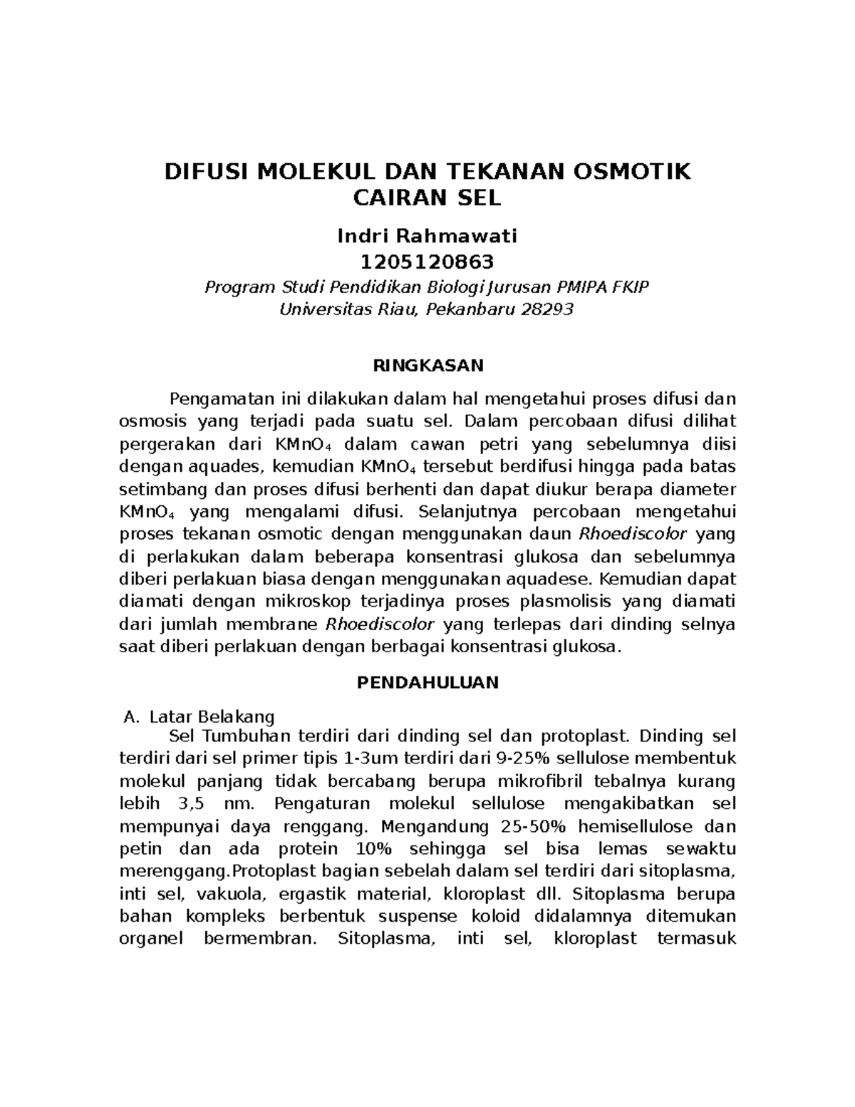 DIFUSI MOLEKUL DAN TEKANAN OSMOTIK PADA CAIRAN SEL - PENDIDIKAN BIOLOGI ...
