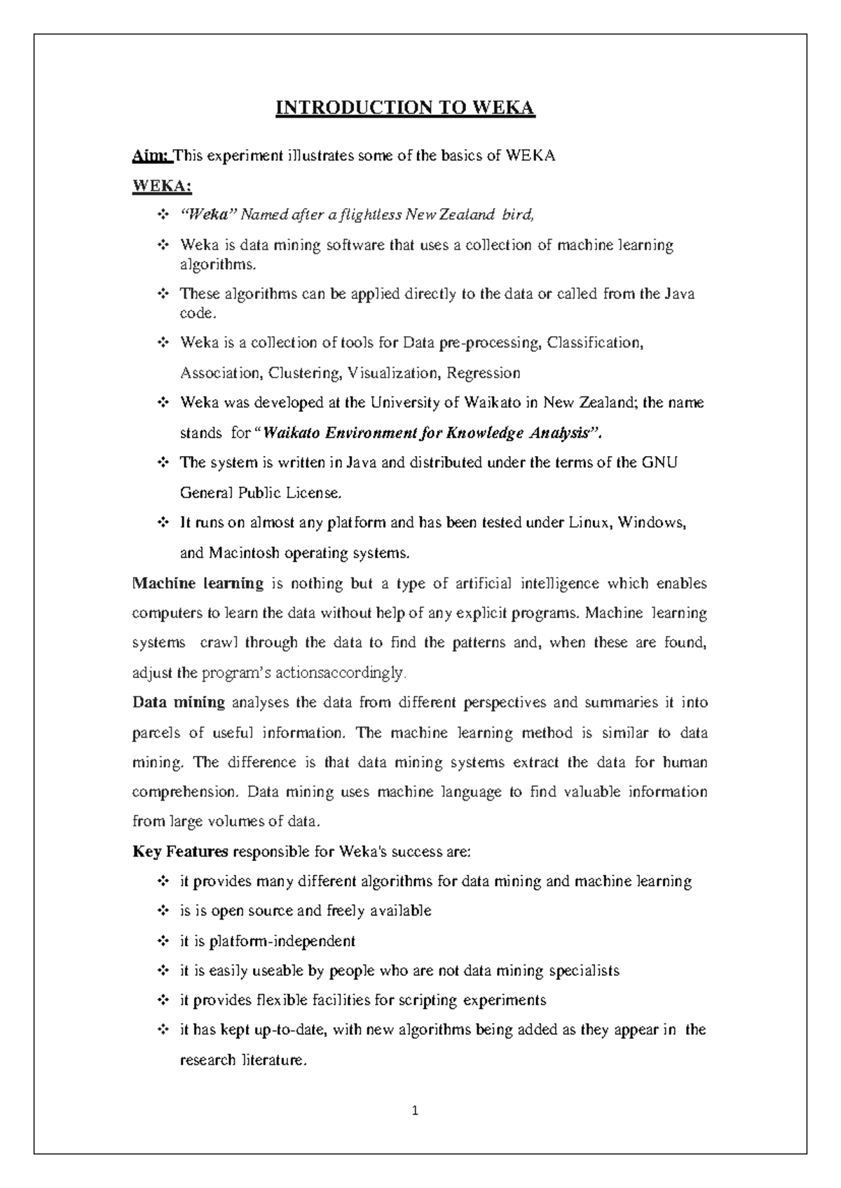 WEKA Basics: Installation, Features, and ARFF File Creation Guide - Studocu