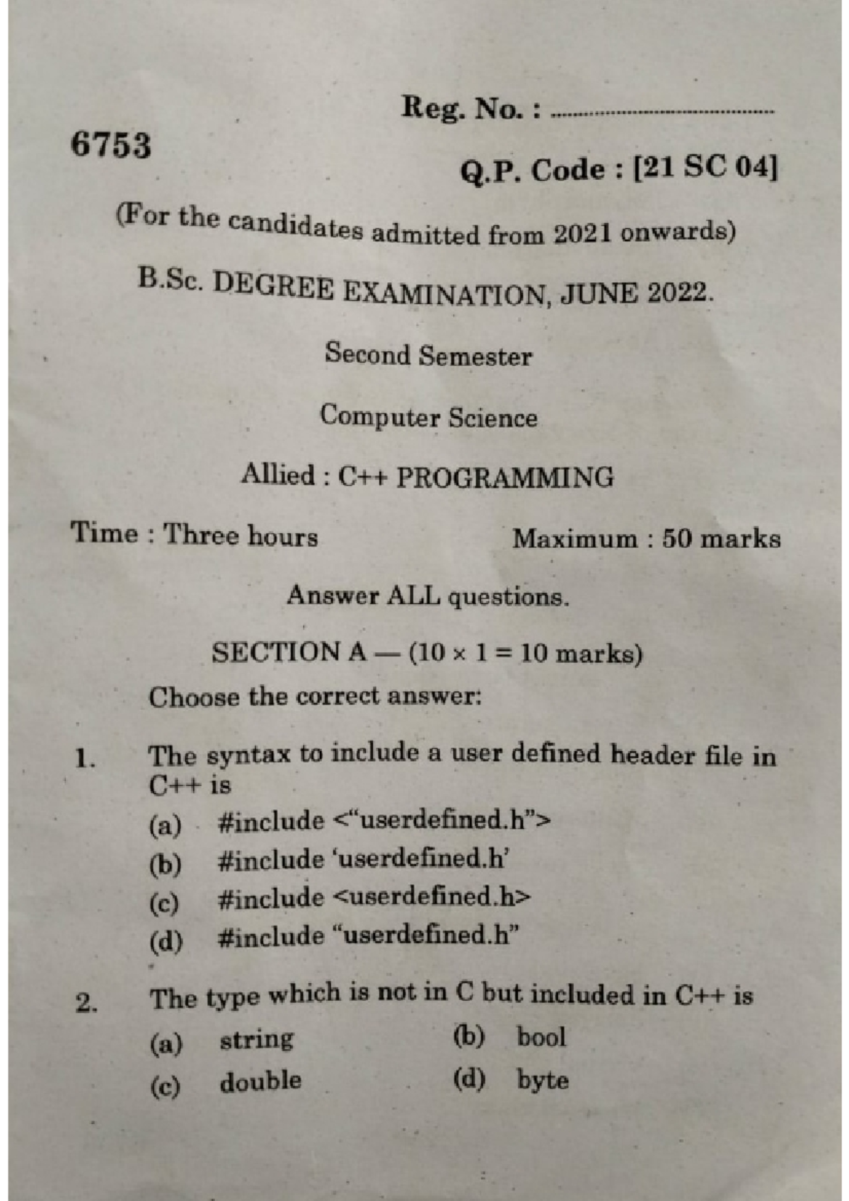 C++ Programming Midterm Question Paper - Studocu