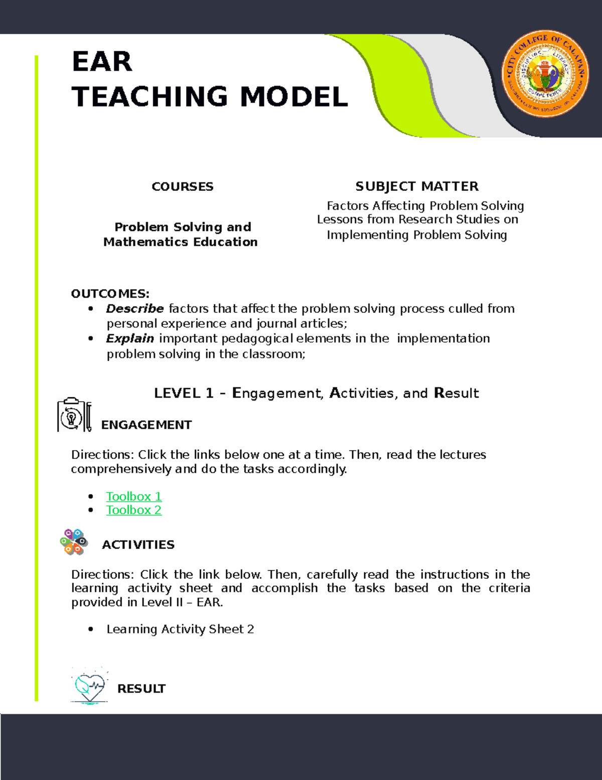 EAR Module 2 - m.kbj. - EAR TEACHING MODEL COURSES SUBJECT MATTER ...