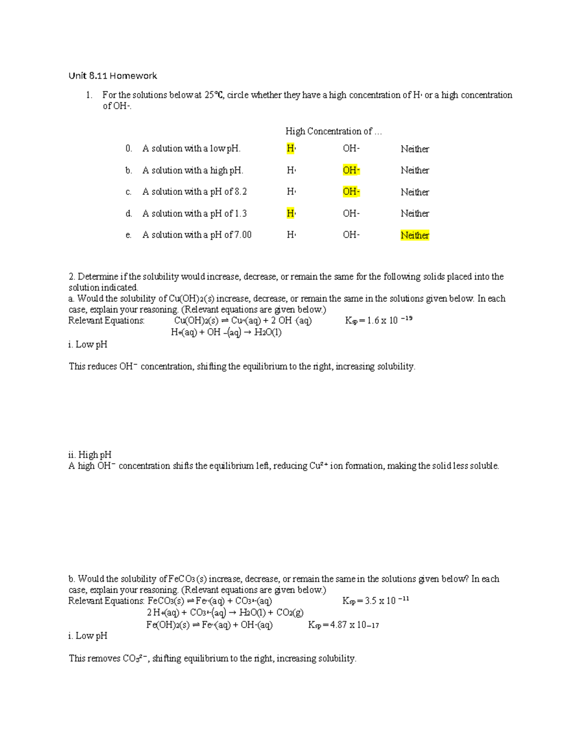 Unit 8.11 Homework 1: pH and Solubility Analysis - Studocu