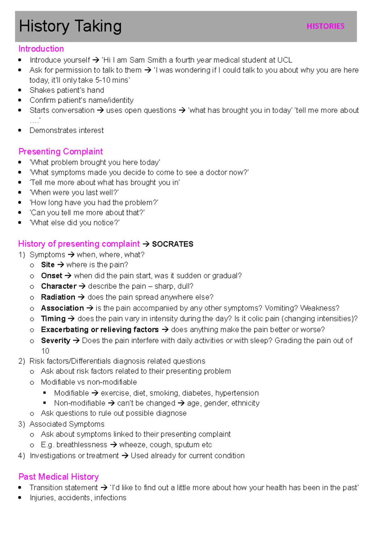 History Taking in Clinical Practice: A Comprehensive Guide - Studocu