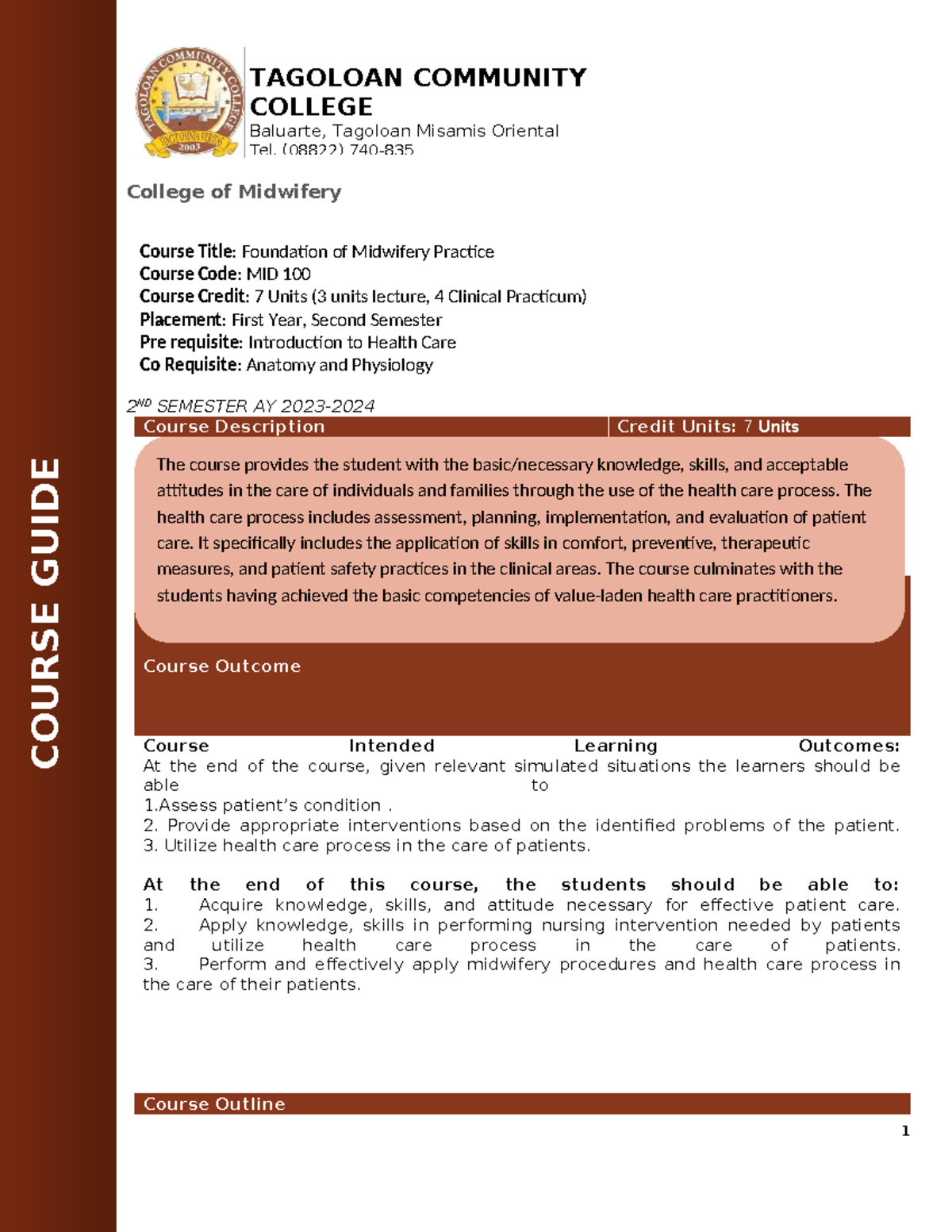 MID 100 Course Guide: Foundation of Midwifery Practice Overview - Studocu