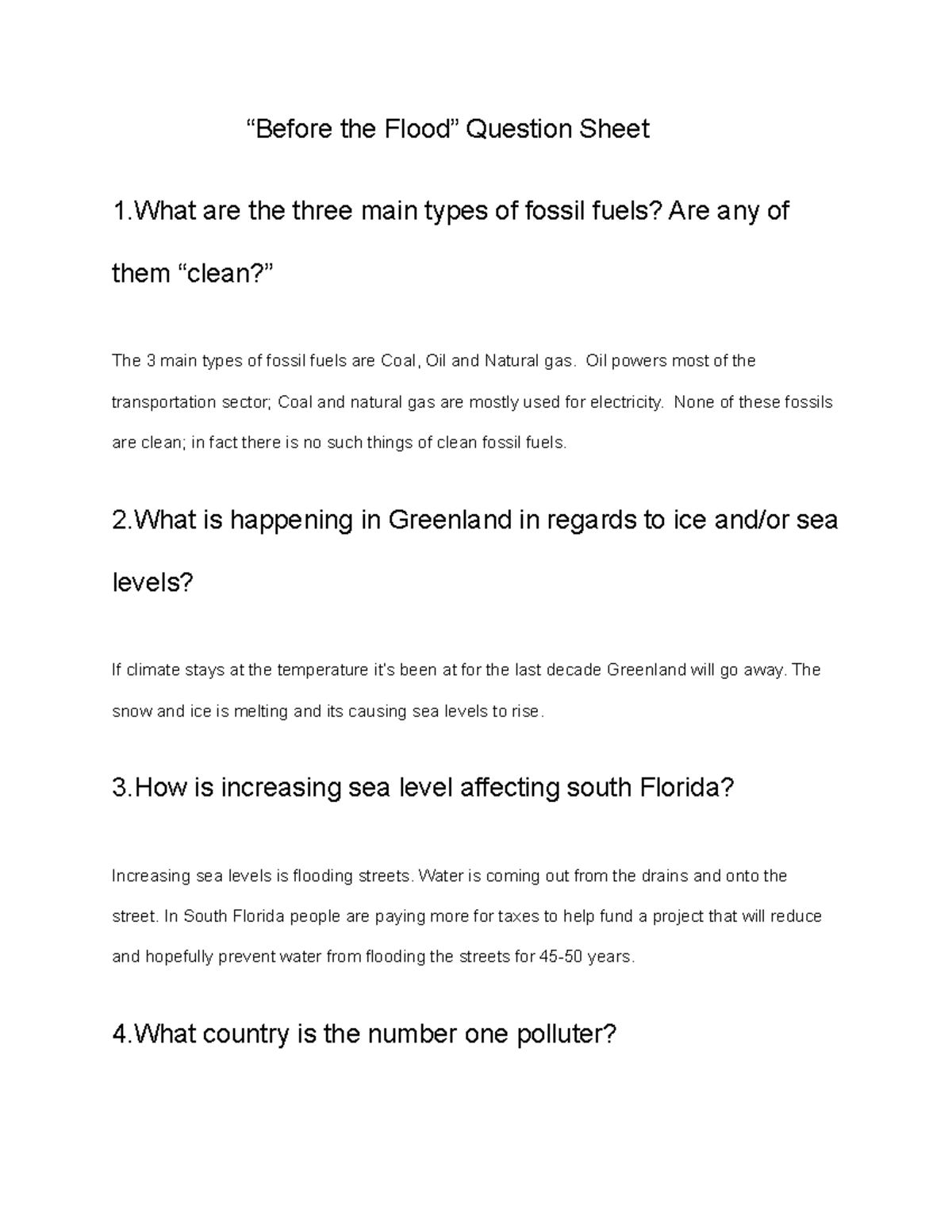 “Before the Flood” Question Sheet Answers - “Before the Flood” Question ...