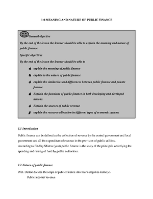 Public Finance Notes PDF - Public Finance Introduction to Public ...