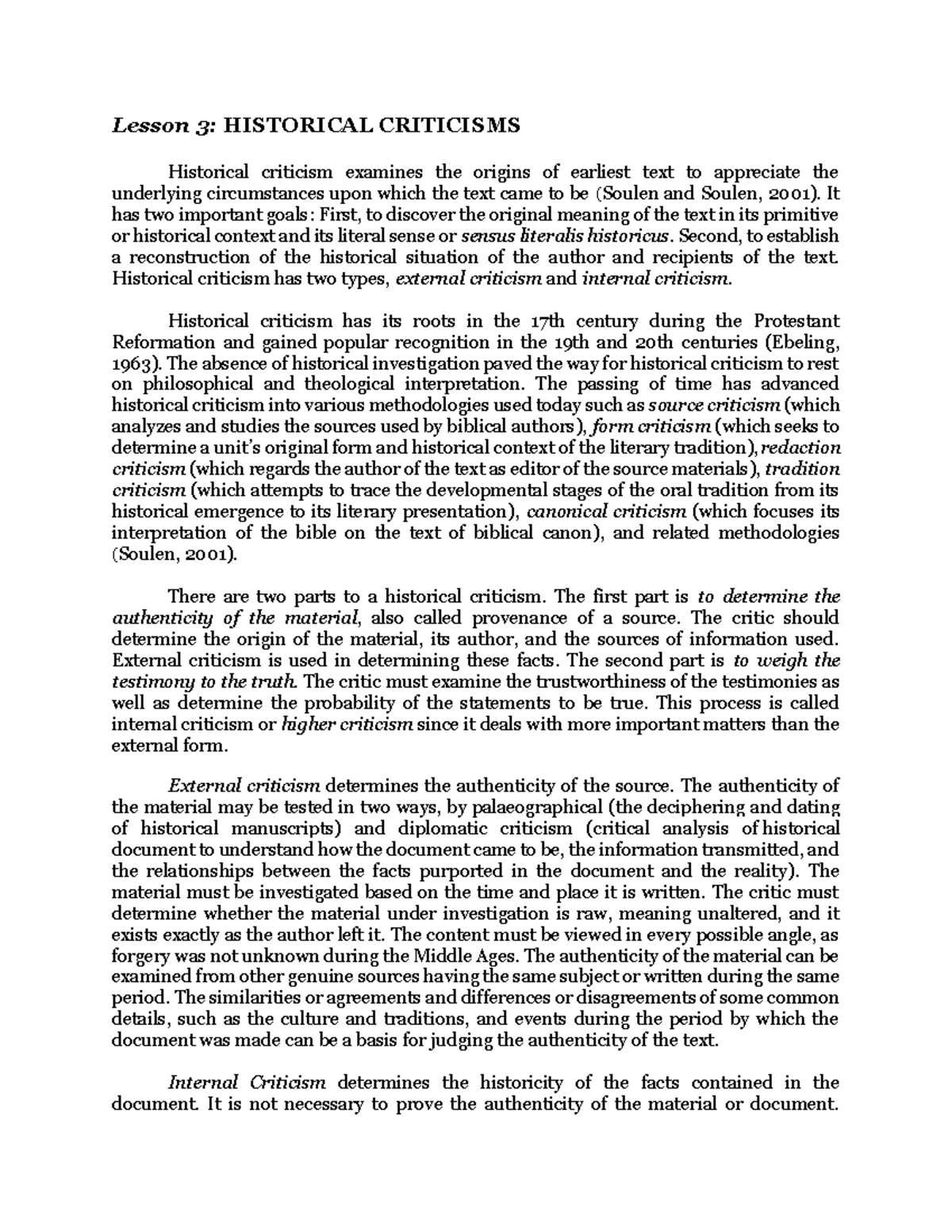 Lesson-3-History - Lesson 3 History - Lesson 3: HISTORICAL CRITICISMS ...