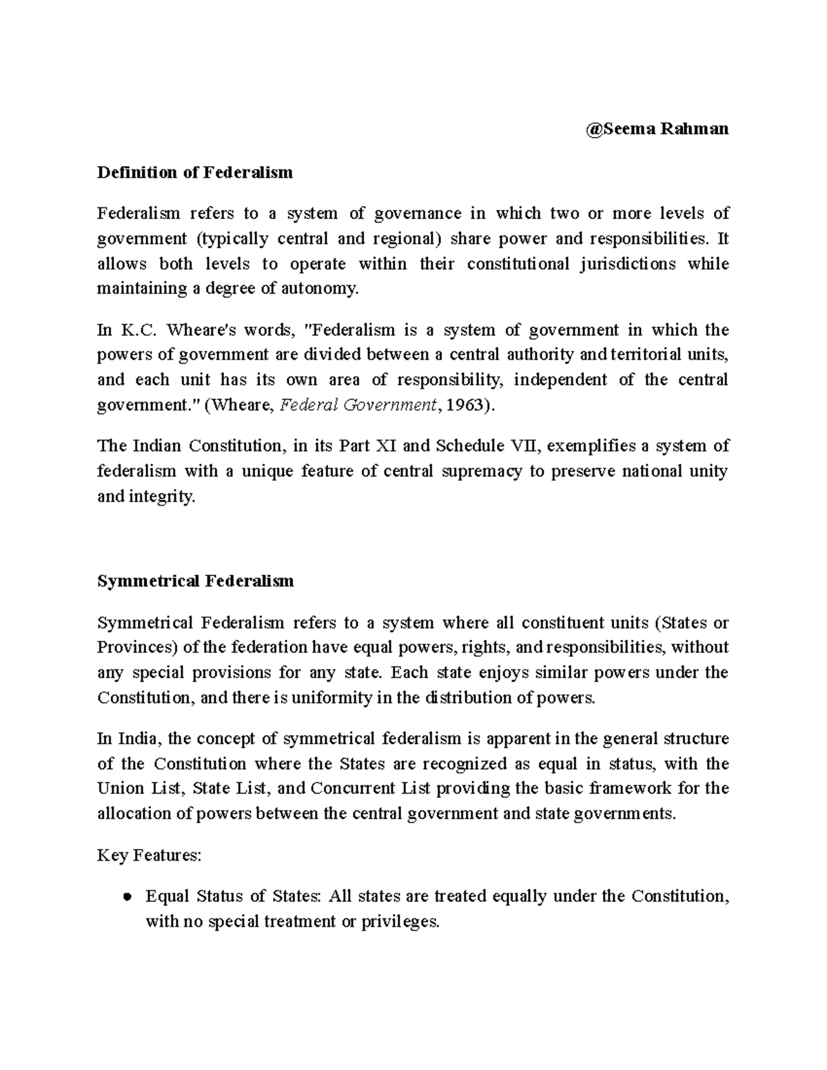 FC-02 Seema Rahman - Understanding Federalism: Symmetrical ...