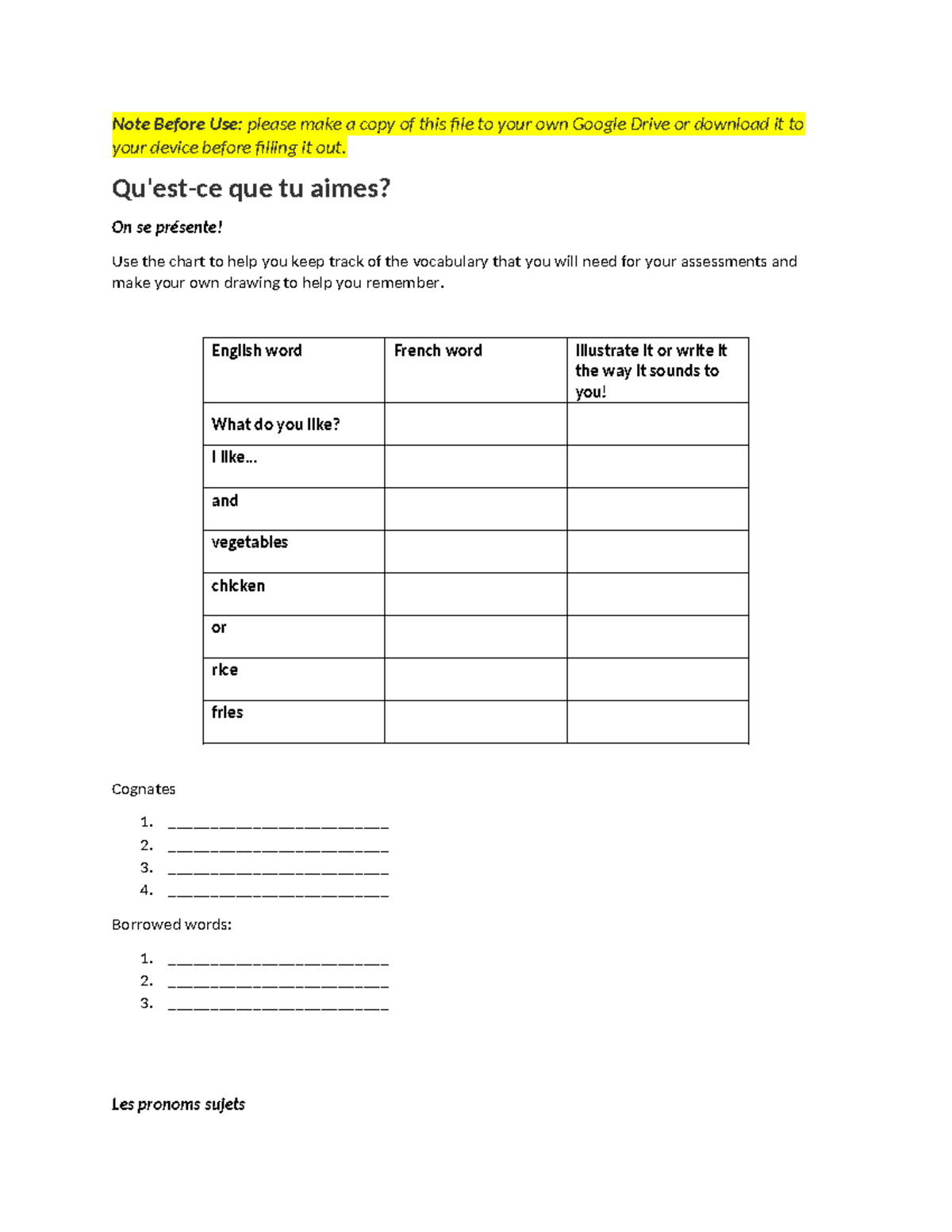 Note-taking Guide for French 1, Module 3: Vocabulary & Culture - Studocu