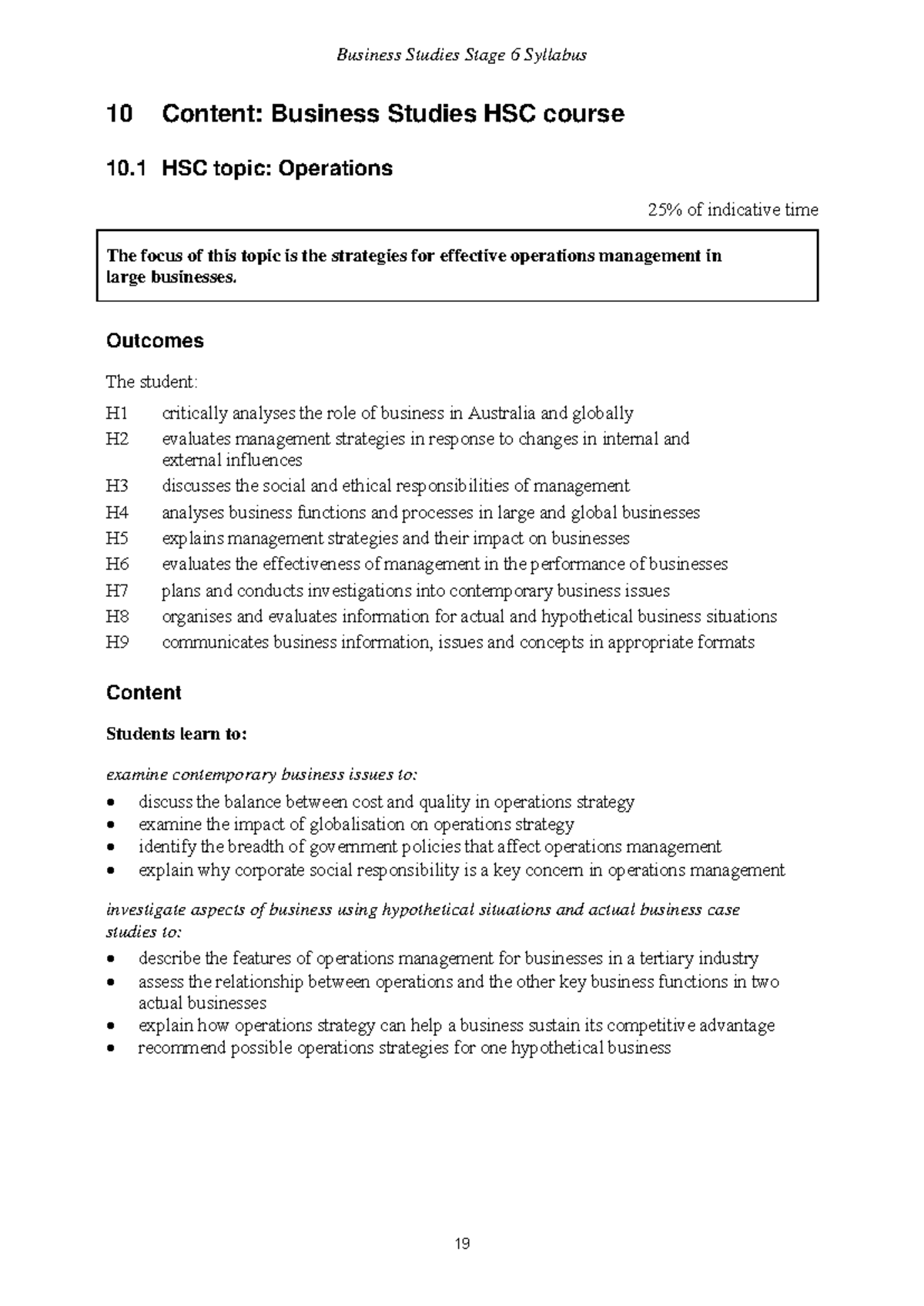 Business Studies Stage 6 Syllabus - 10 Content: Business Studies HSC ...