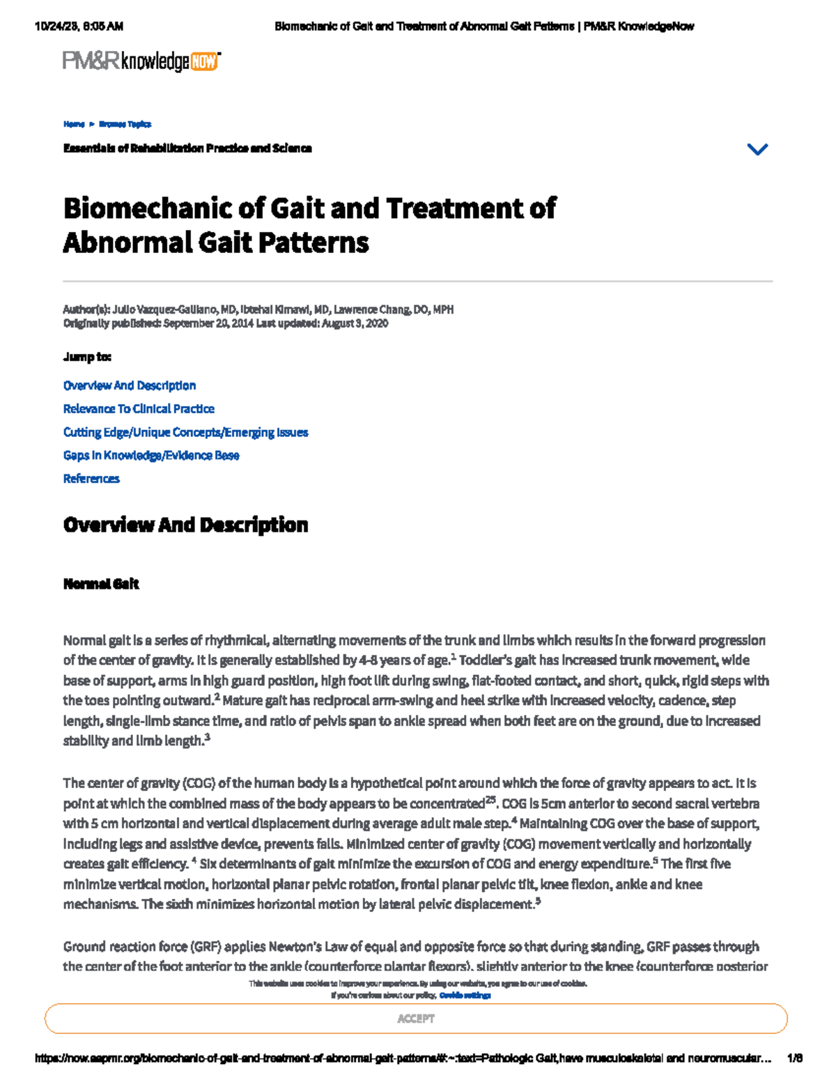 Pathological gait notes - 8:05 AM Biomechanic of Gait and Treatment of ...
