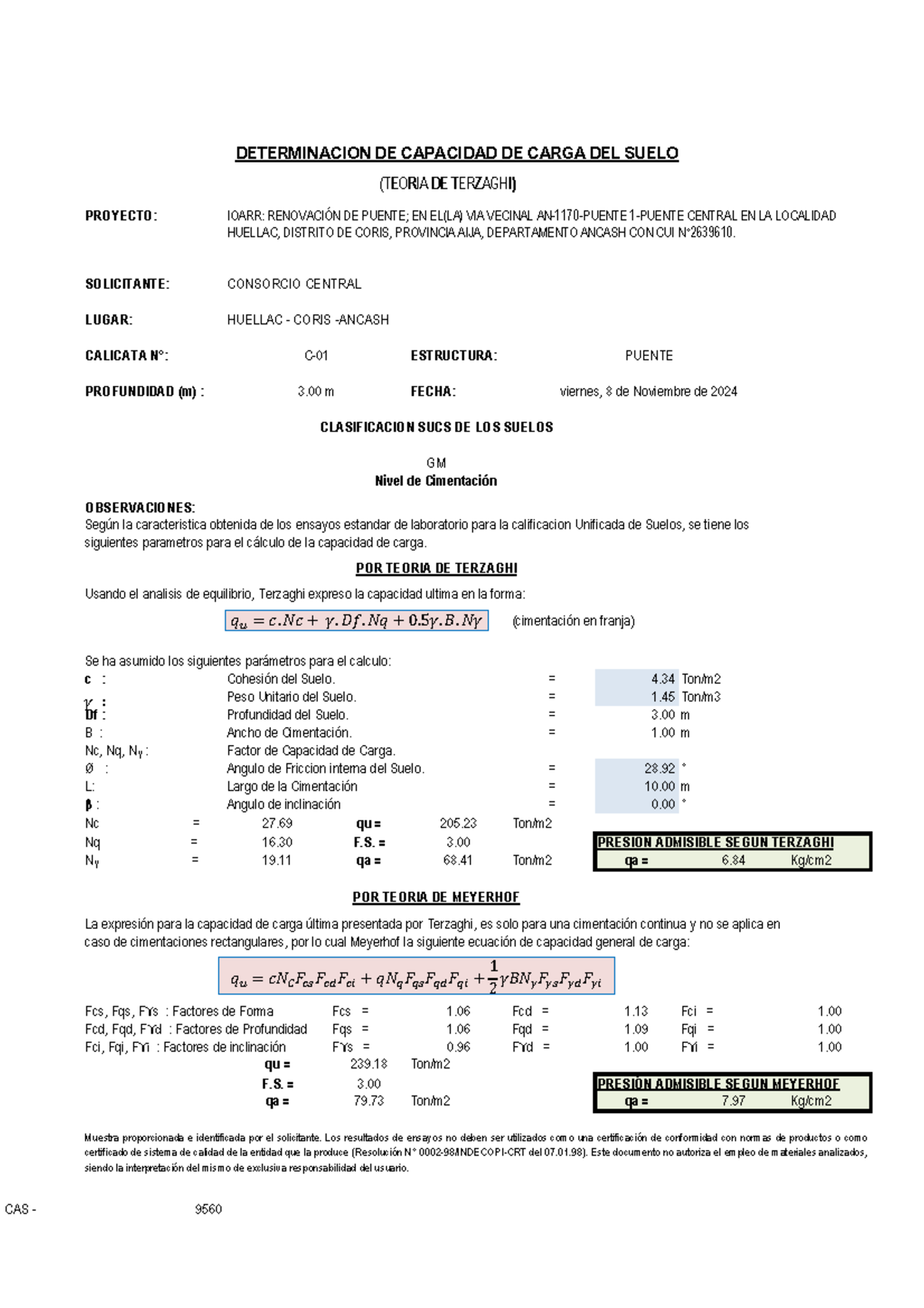 CAL 1 GM Puente - CALICATA - PROYECTO: SOLICITANTE: LUGAR: CALICATA N ...