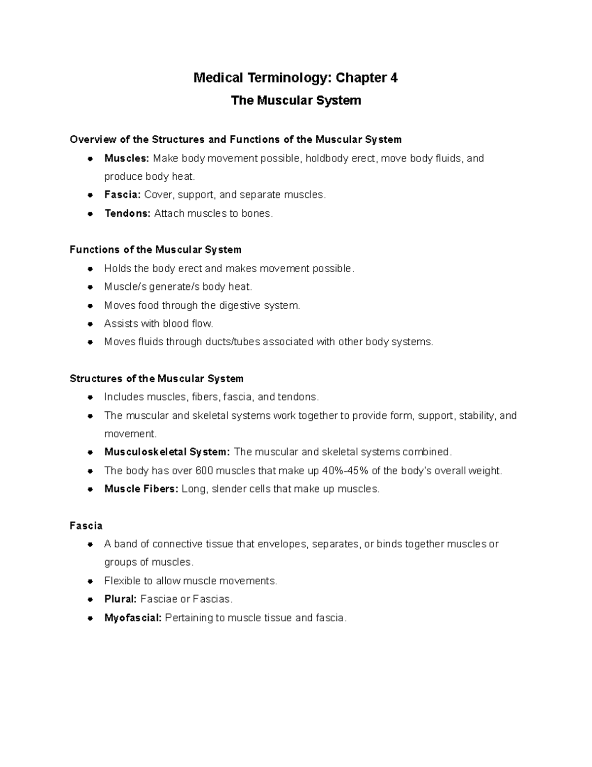 Medical Terminology Ch. 4: Overview of the Muscular System - Studocu