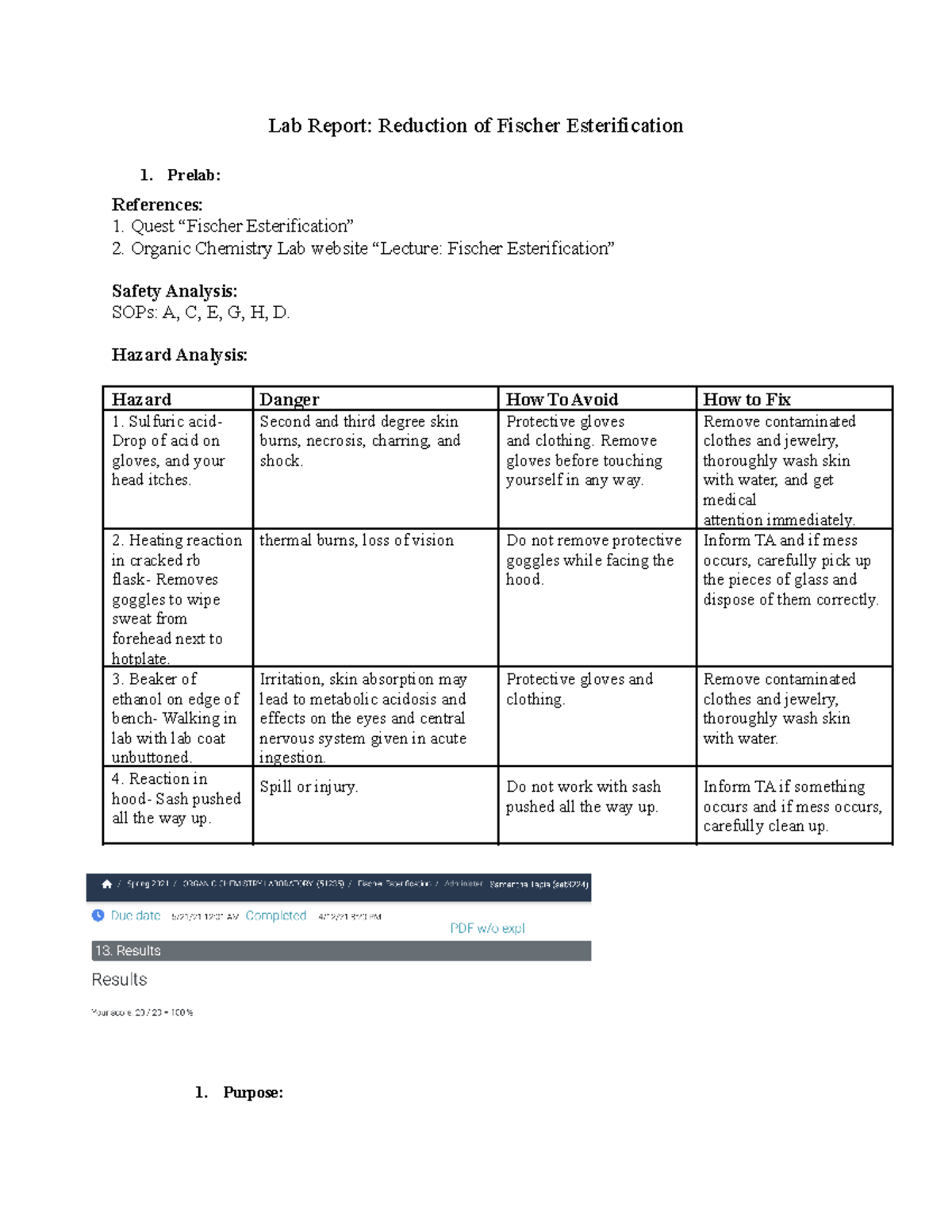 Fischer Esterification - Prelab: References: 1. Quest