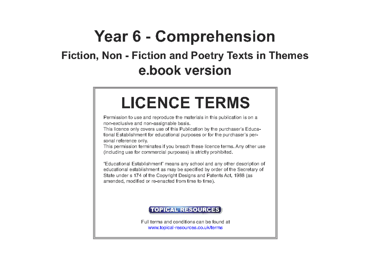 Year 6 Reading Comprehension: Themes in Fiction, Non-Fiction & Poetry ...