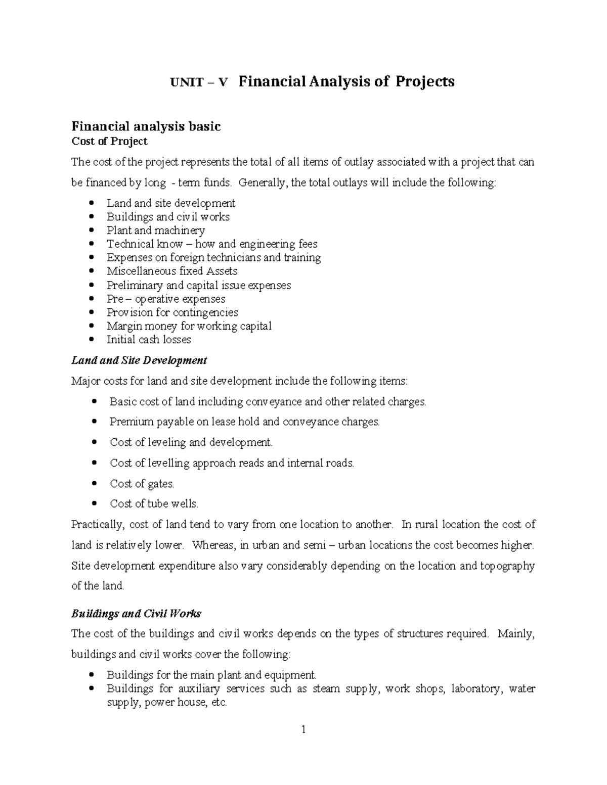 UNIT V: Financial Analysis of Projects - Cost and Appraisal Methods ...