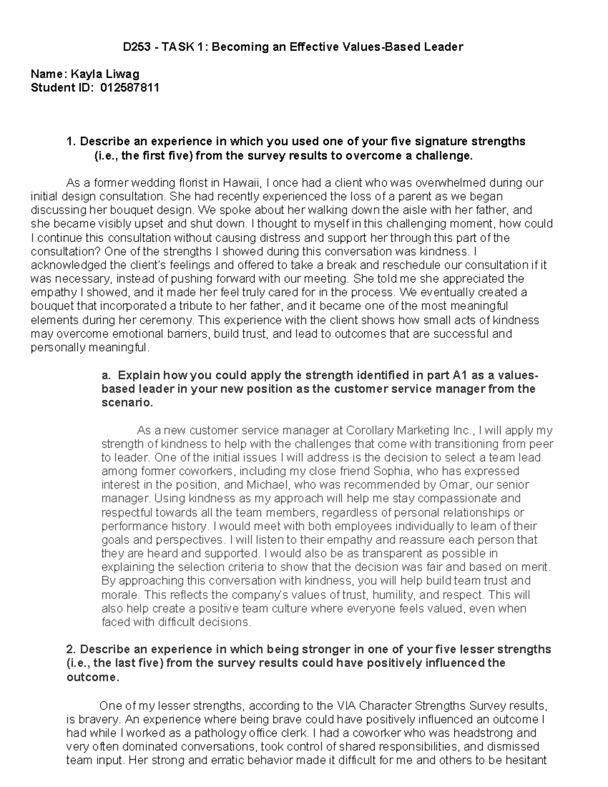 D253 RSM3 Task 1: Leadership Strengths and Development Strategies - Studocu