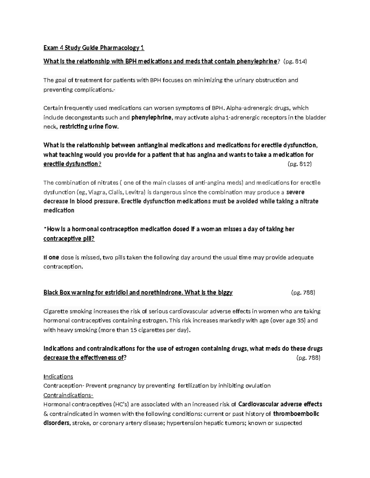Pharmacology Exam 4 Study Guide: BPH Medications & PDE Inhibitors - Studocu