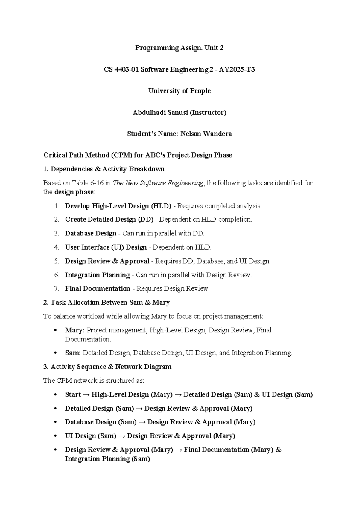Programming Assign. Unit 2 - Programming Assign. Unit 2 CS 4403-01 ...