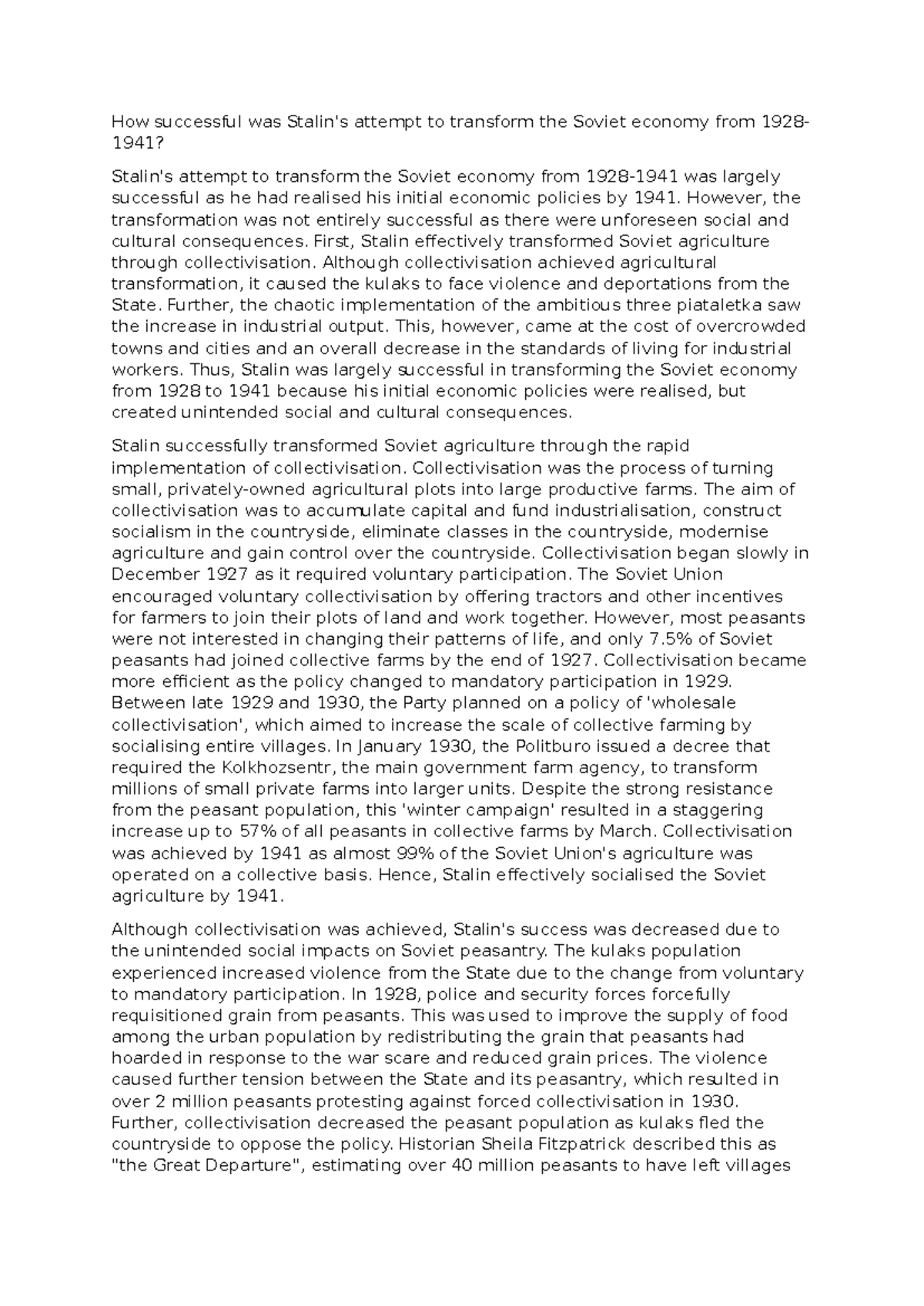 How Successful Was Stalin's Economic Transformation of the USSR (1928 ...
