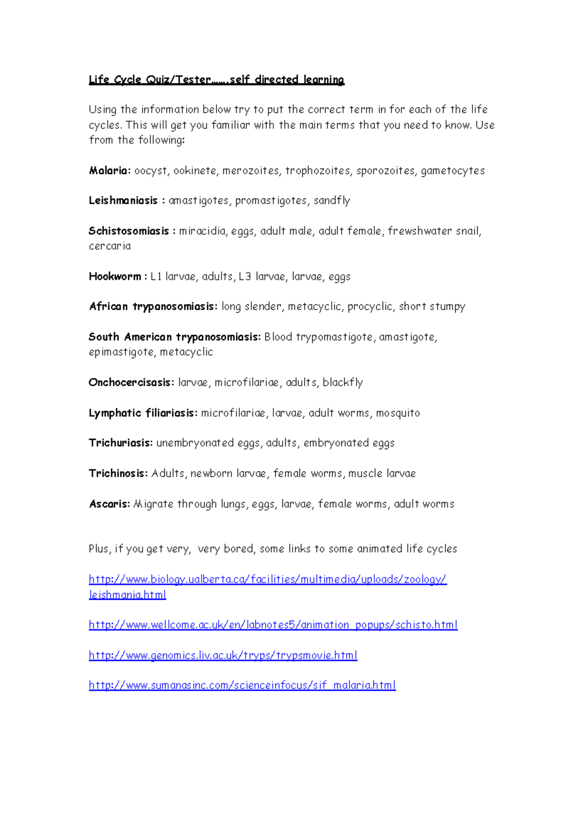 Life Cycle Quiz 1 Summary: Key Terms & Stages - Studocu
