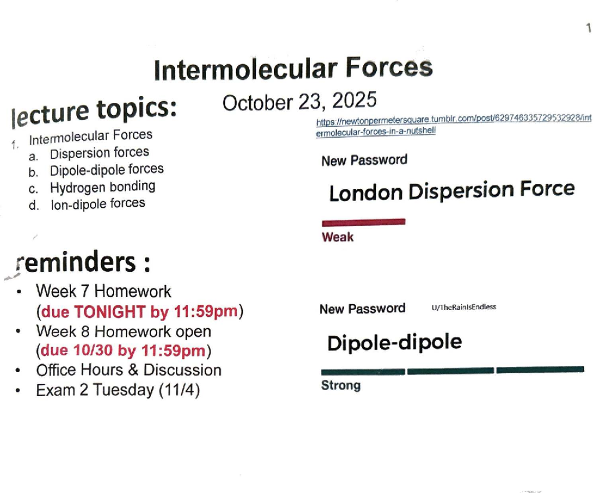 Intermolecular Forces Lecture Notes (Course Code: CHEM101) - Studocu