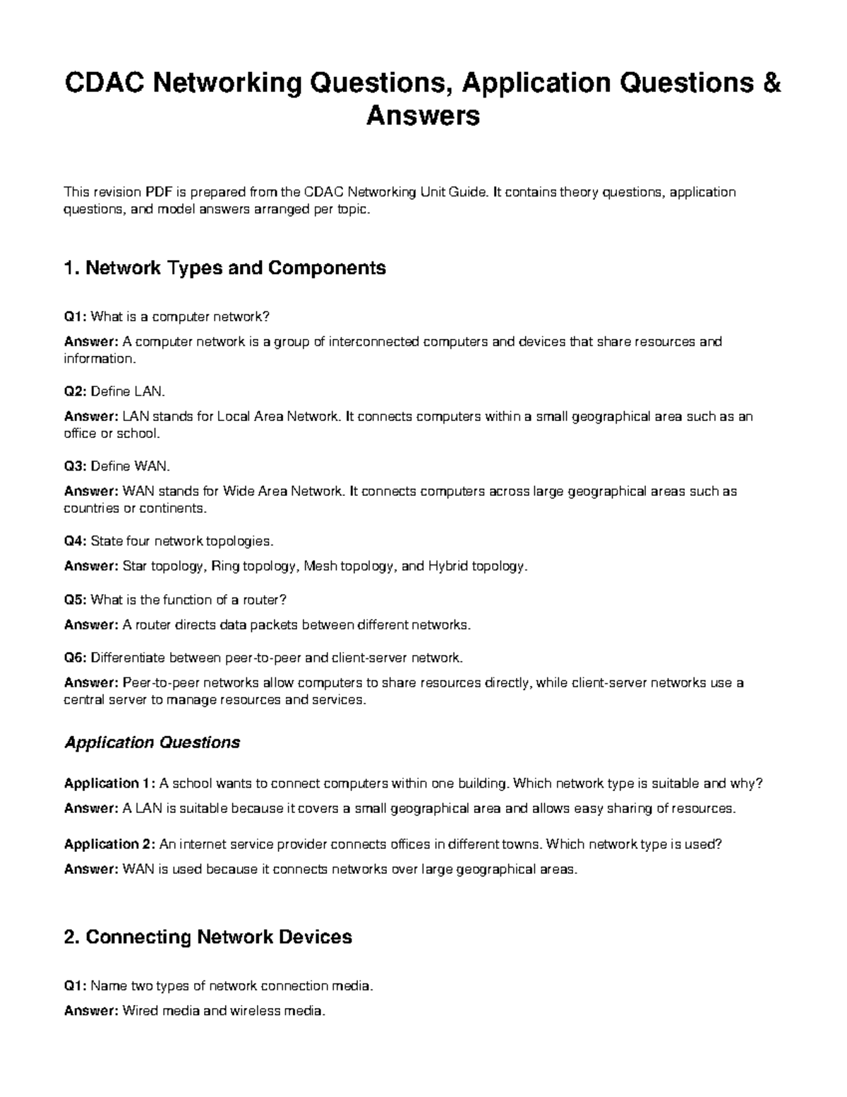 CDAC Networking Unit Guide: Theory & Application Q&A - Studocu