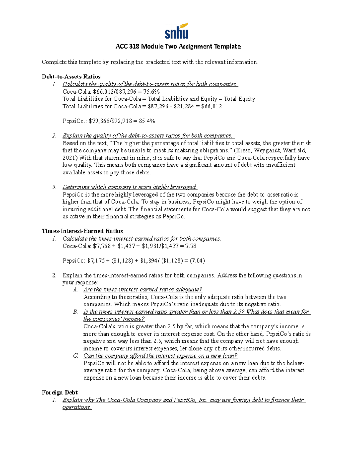 ACC 318 Module Two Debt and Leverage Analysis Assignment - Studocu