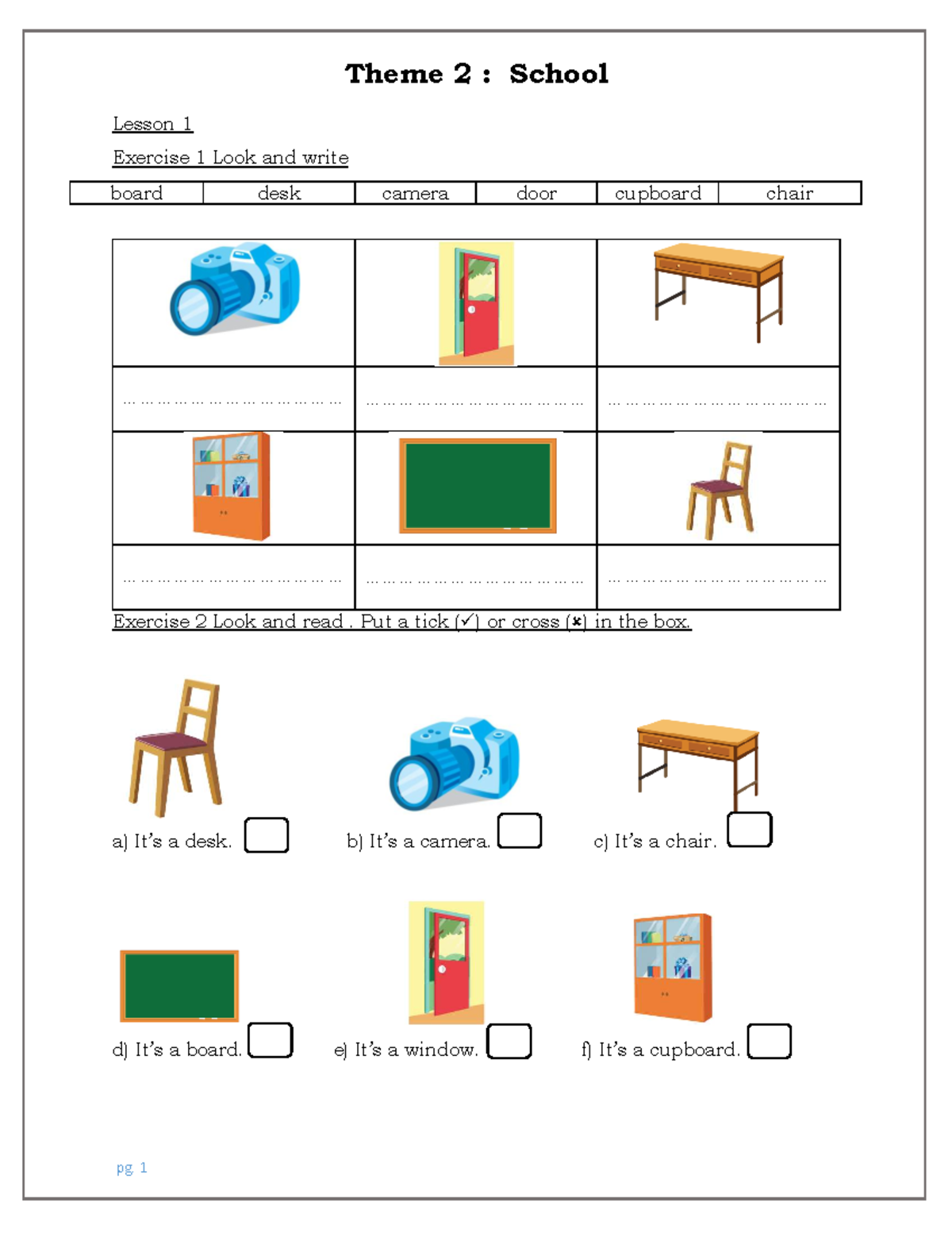 Theme 2: School - Lesson Exercises and Practice Activities - Studocu