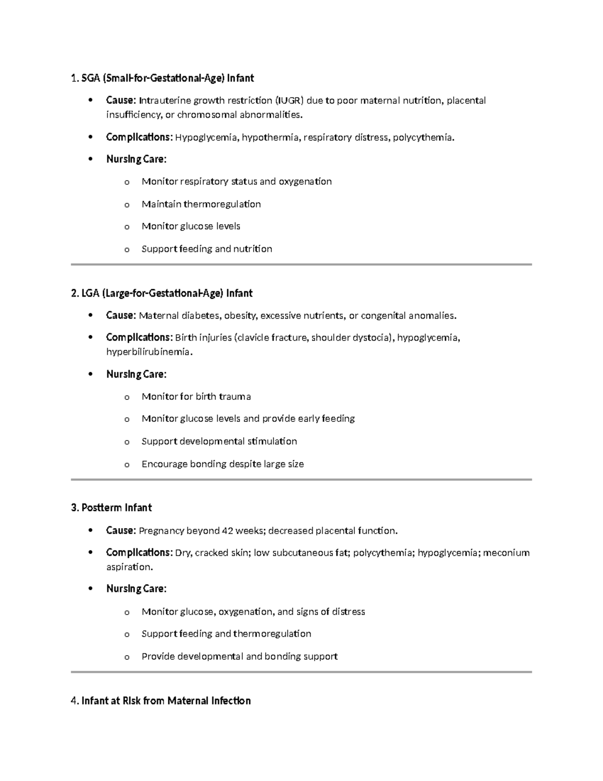 Pediatric Nursing (Abnormal) - Infant Care and Complications Guide - Studocu