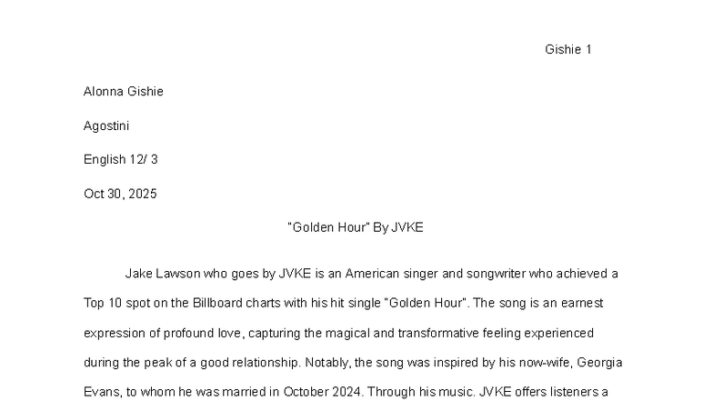 JVKE English 3 Rhetorical Analysis Essay: Golden Hour Insights - Studocu