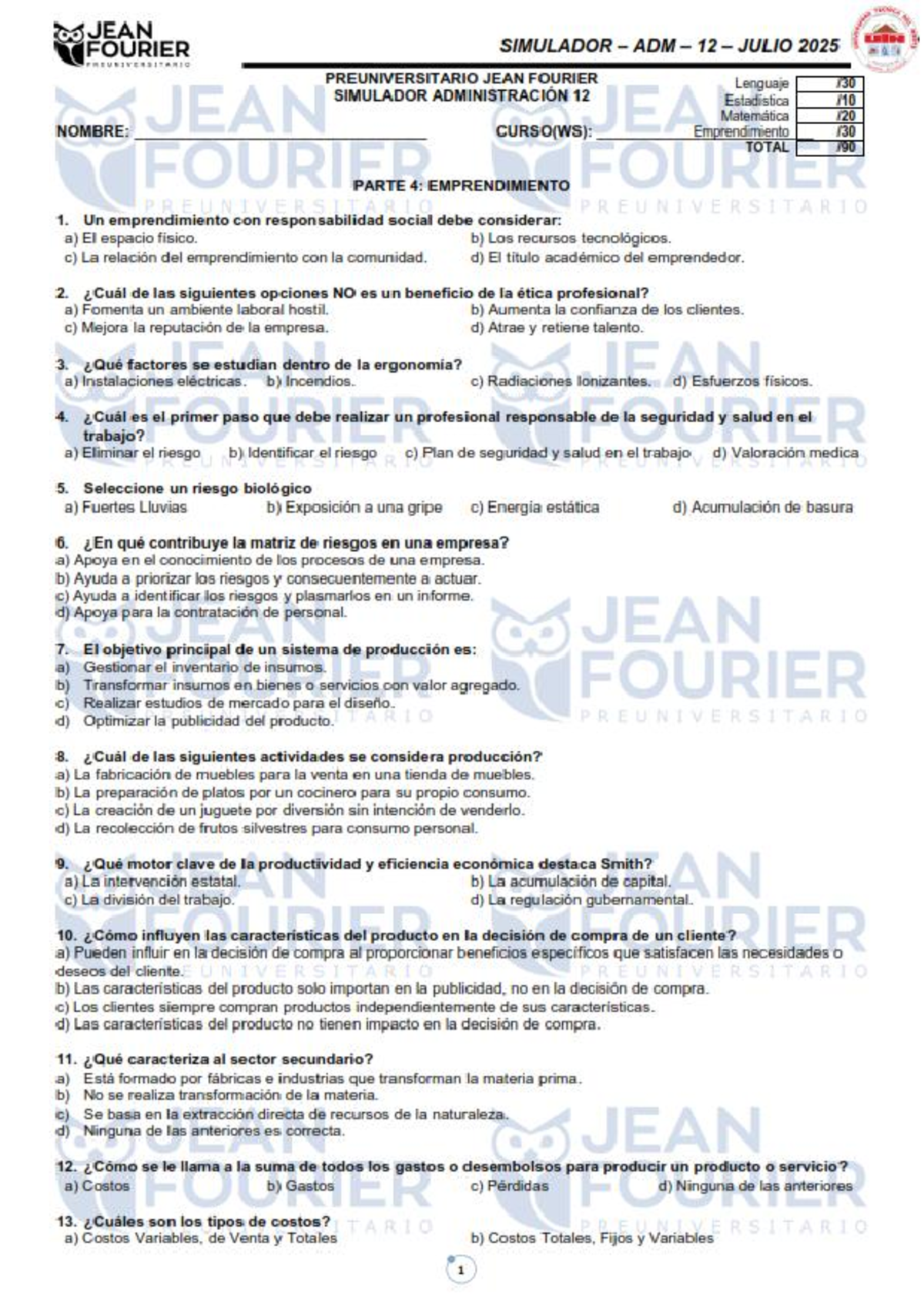 Simulador de Administración 12 - Examen Preuniversitario UTN 2025 - Studocu
