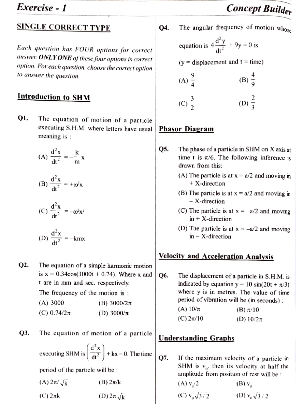 SHM Worksheet - Exercises and Questions for Review - Studocu