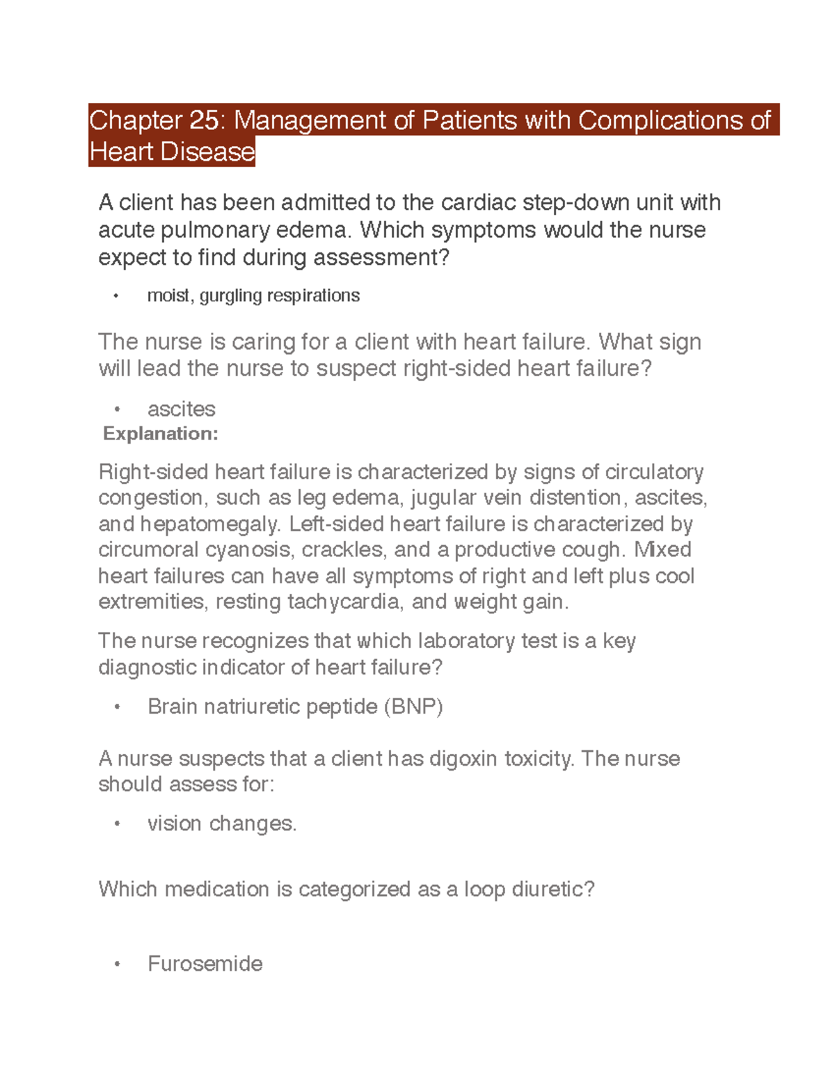 Chapter 25: Heart Disease Complications Management and Assessment Notes ...