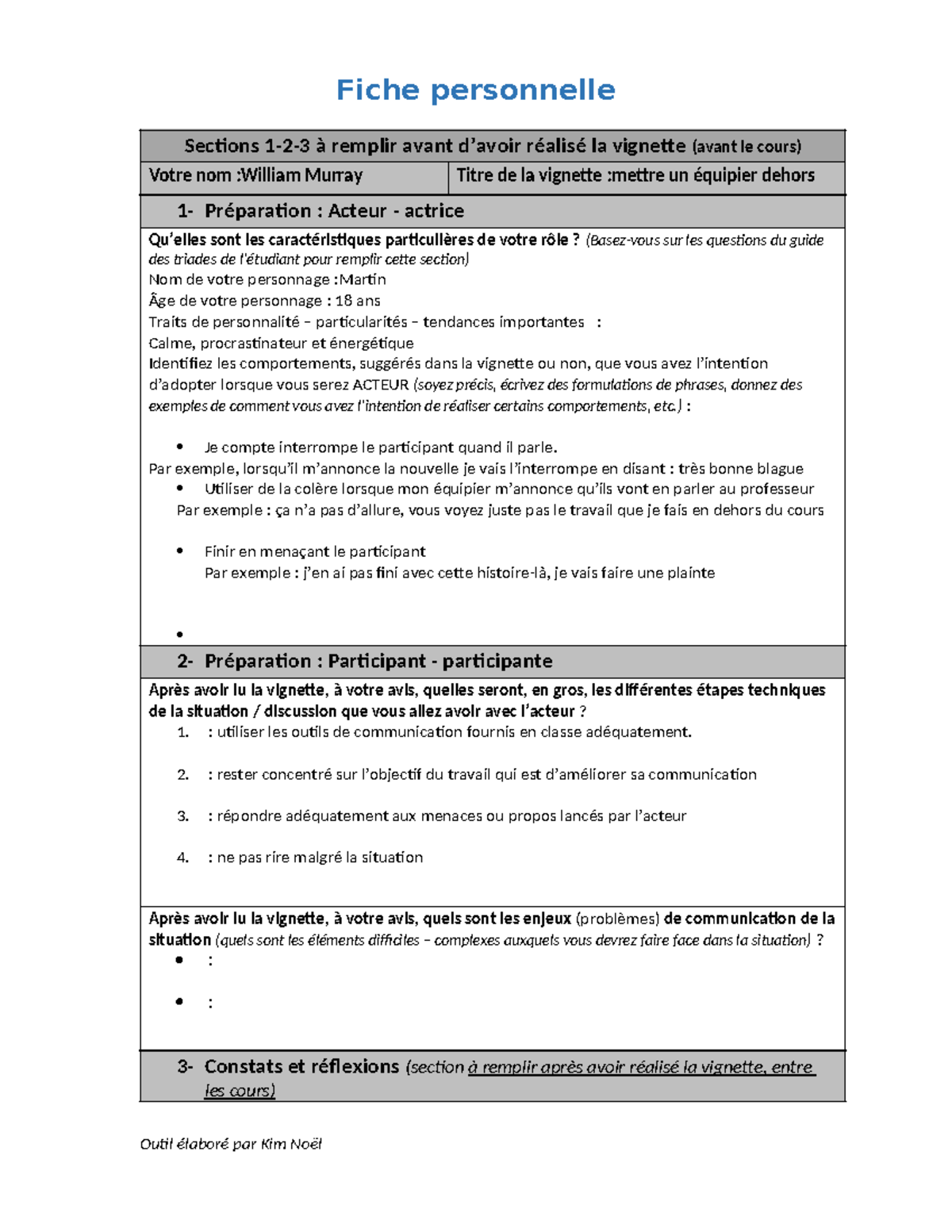 Fiche personnelle - Triades pour la Vignette (Cours de Théâtre) - Studocu