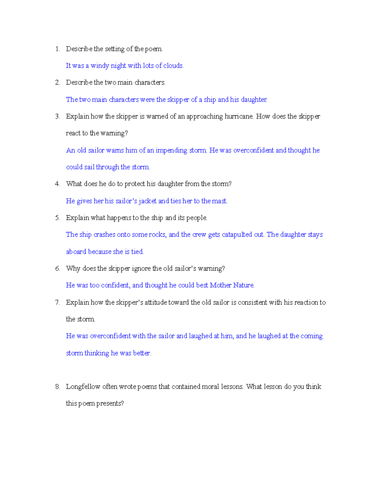 Wreck of Hesperus: Analysis of Characters and Themes in the Poem - Studocu