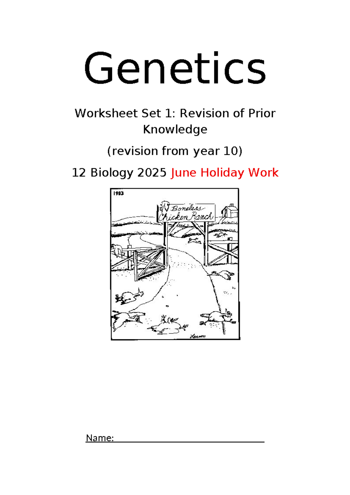 Genetics Worksheet Set 1: Revision of Prior Knowledge 12 Biology 2025 ...