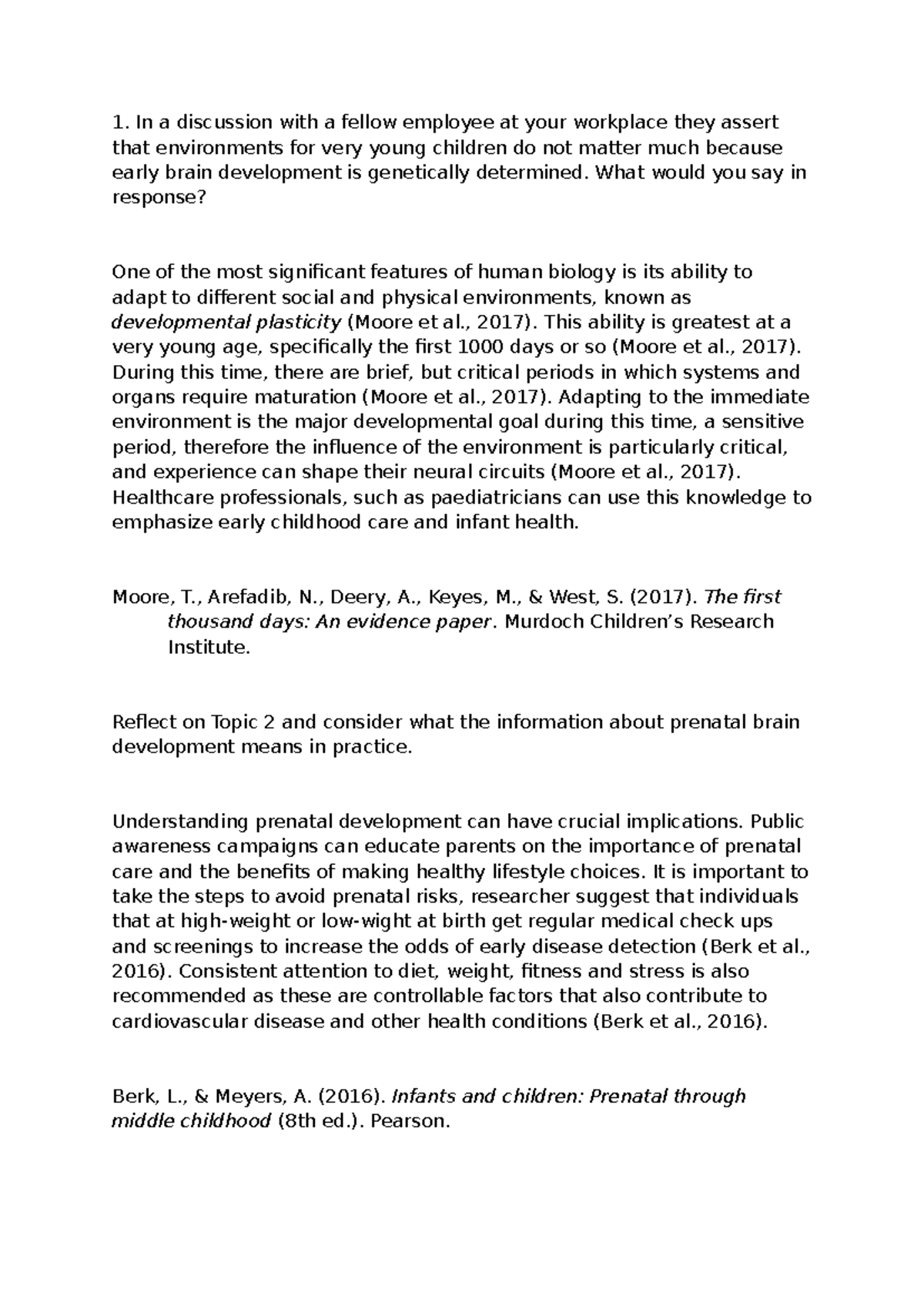 Assignment 1 - Weekly Reflections on Early Childhood Development - Studocu