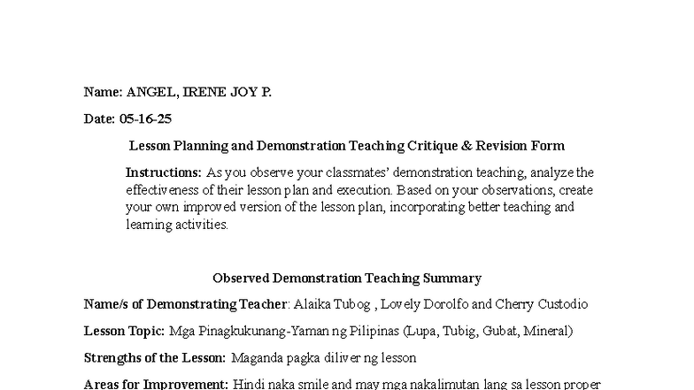 Revised Lesson Plan: Mga Bahagi ng Paaralan (ANGEL 101) - Studocu