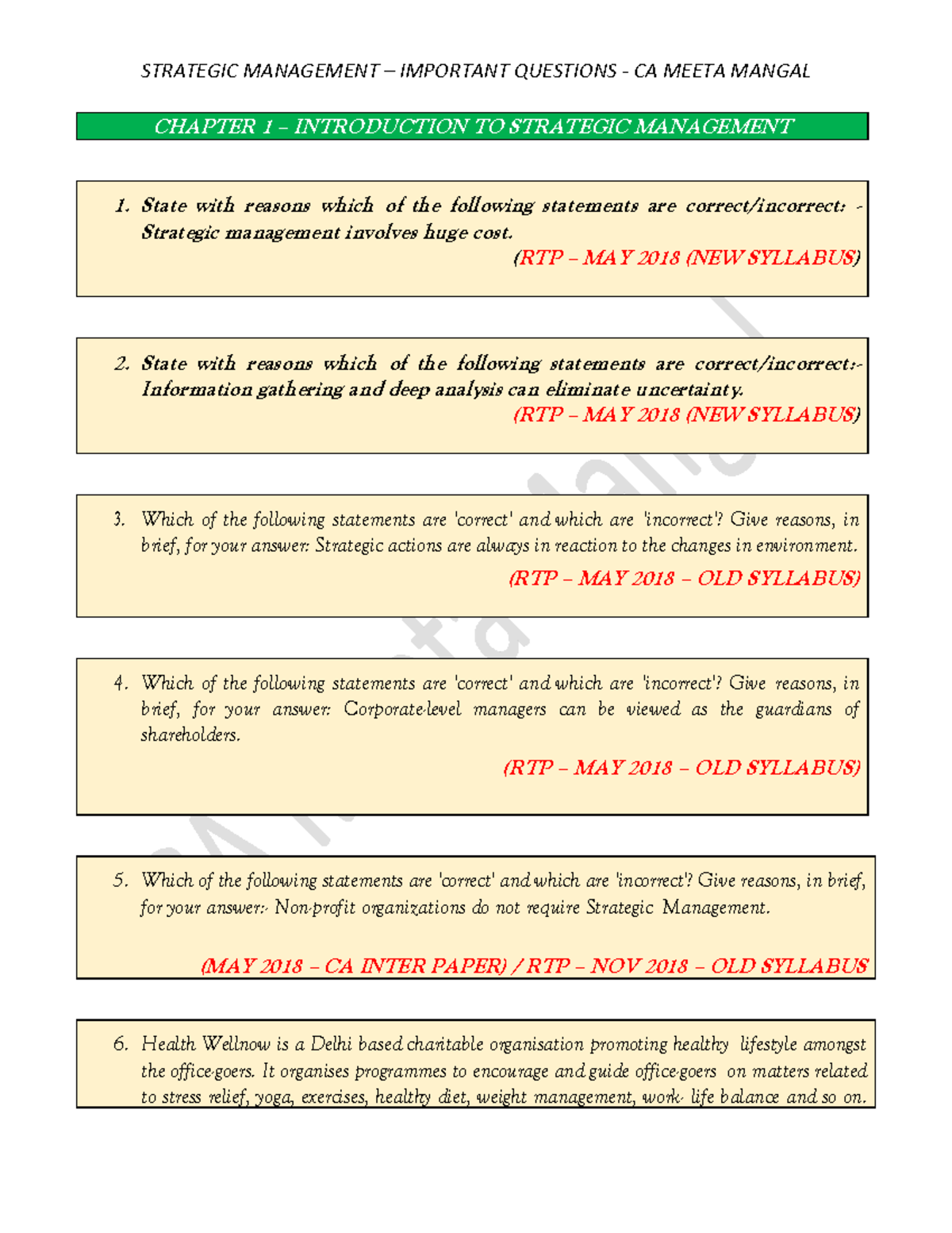 SM Strategic Management Question Bank - Important Concepts & Analysis - Studocu