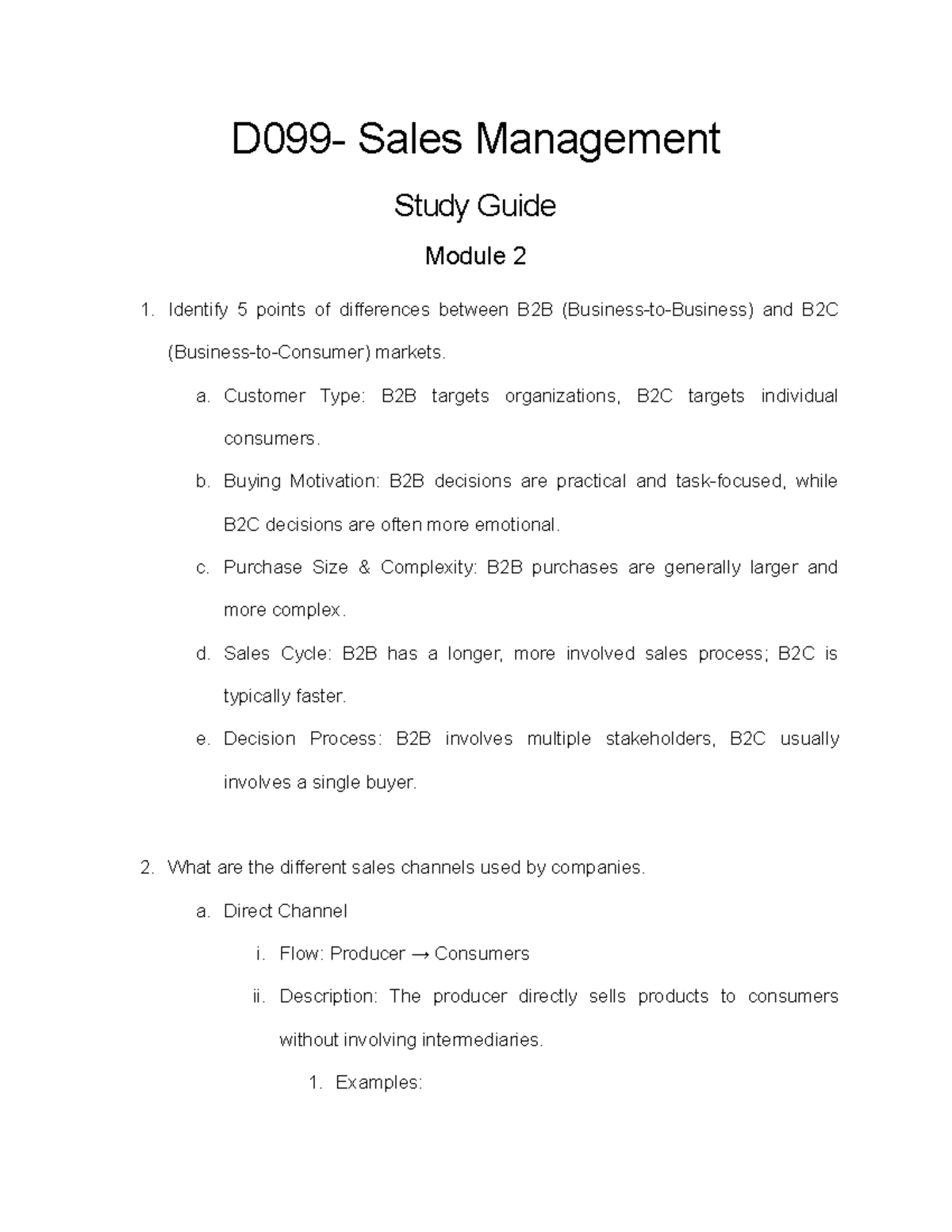 D099-Sales Management Study Guide: Module 2 Insights and Strategies ...
