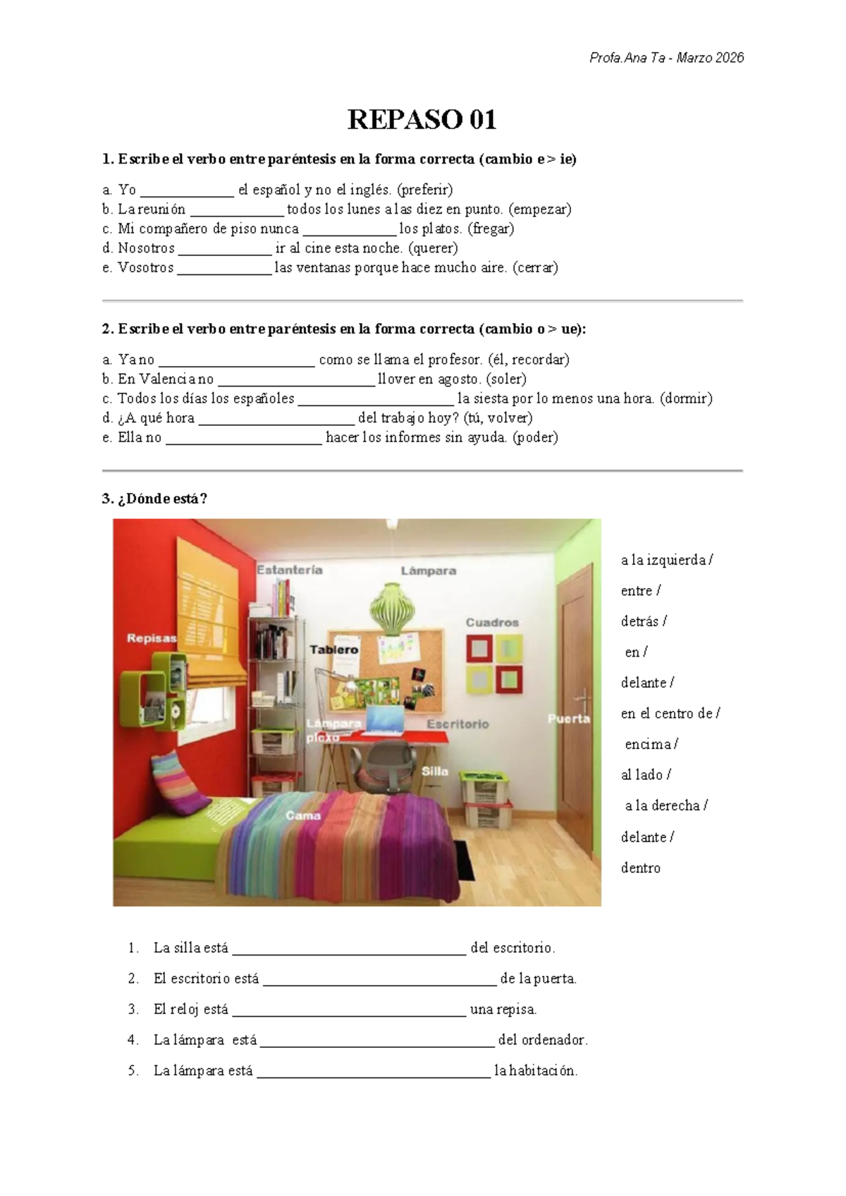 Repaso 2403 - Ejercicios de Verbos y Estructuras en Español - Studocu