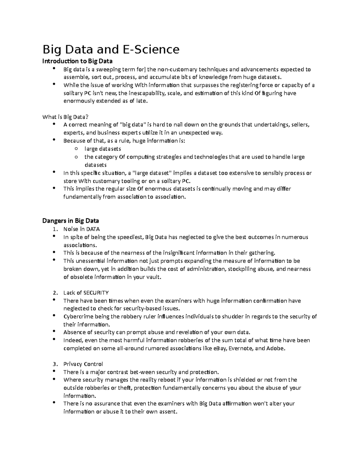 Lesson 7 Big Data And E Science Big Data And E Science Introduction To Big Data Big Data Is A