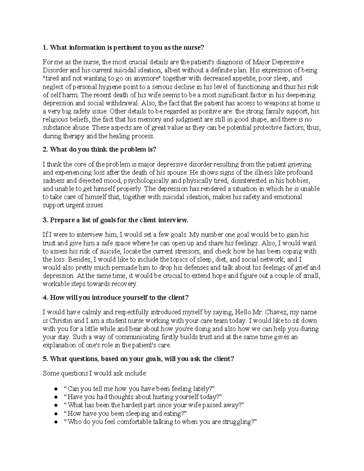 Mental Health - Worksheet: Assessing Major Depressive Disorder - Studocu