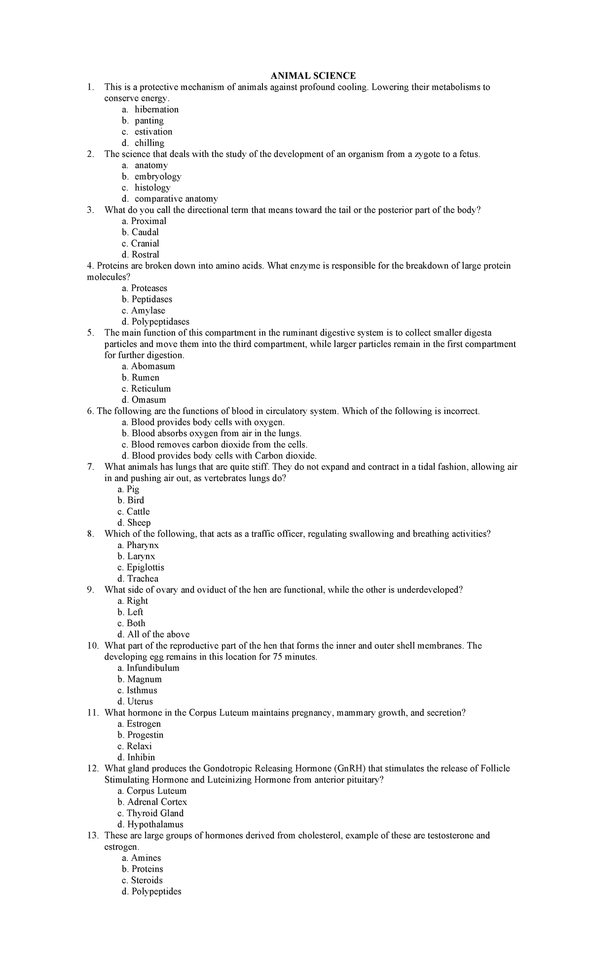 ALE-Refresher-Agricultural Science - Animal Science Study Guide - Studocu