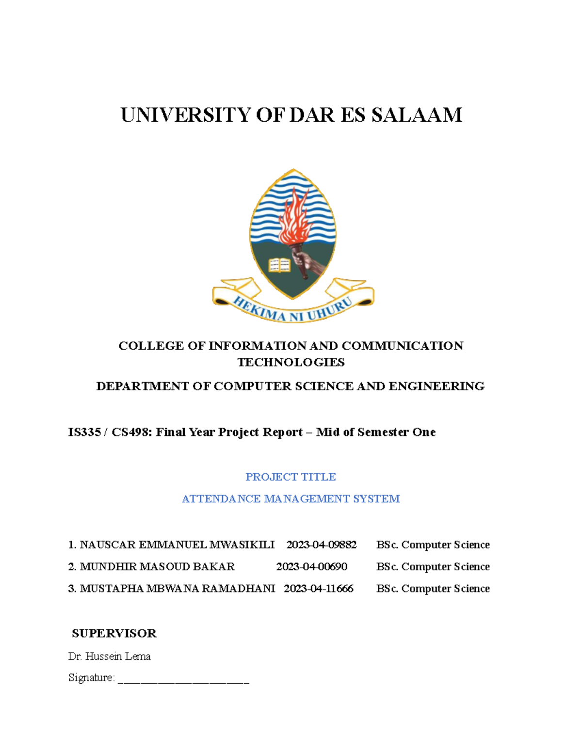 IS335 CS498: Attendance Management System Project Report - Studocu