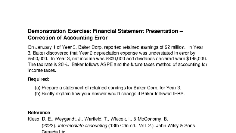 Demonstration Notes: Financial Statement Presentation & Error ...